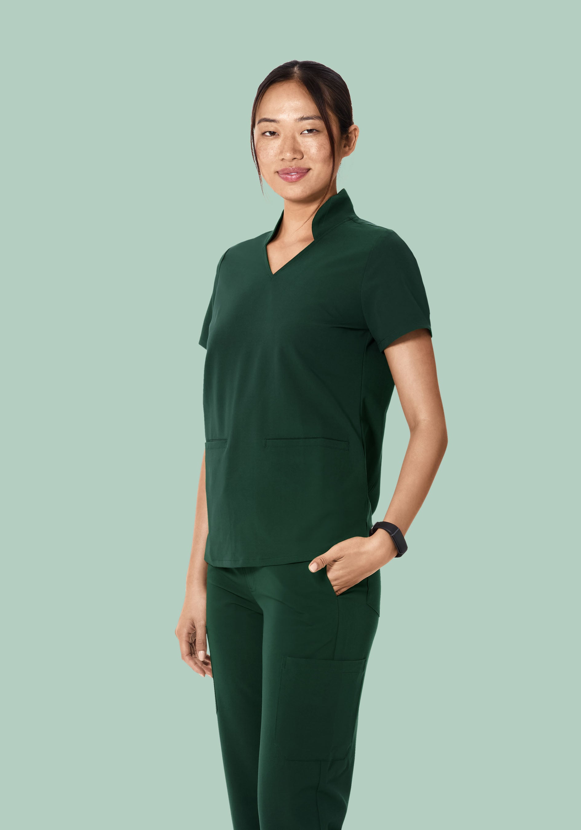 green scrub top