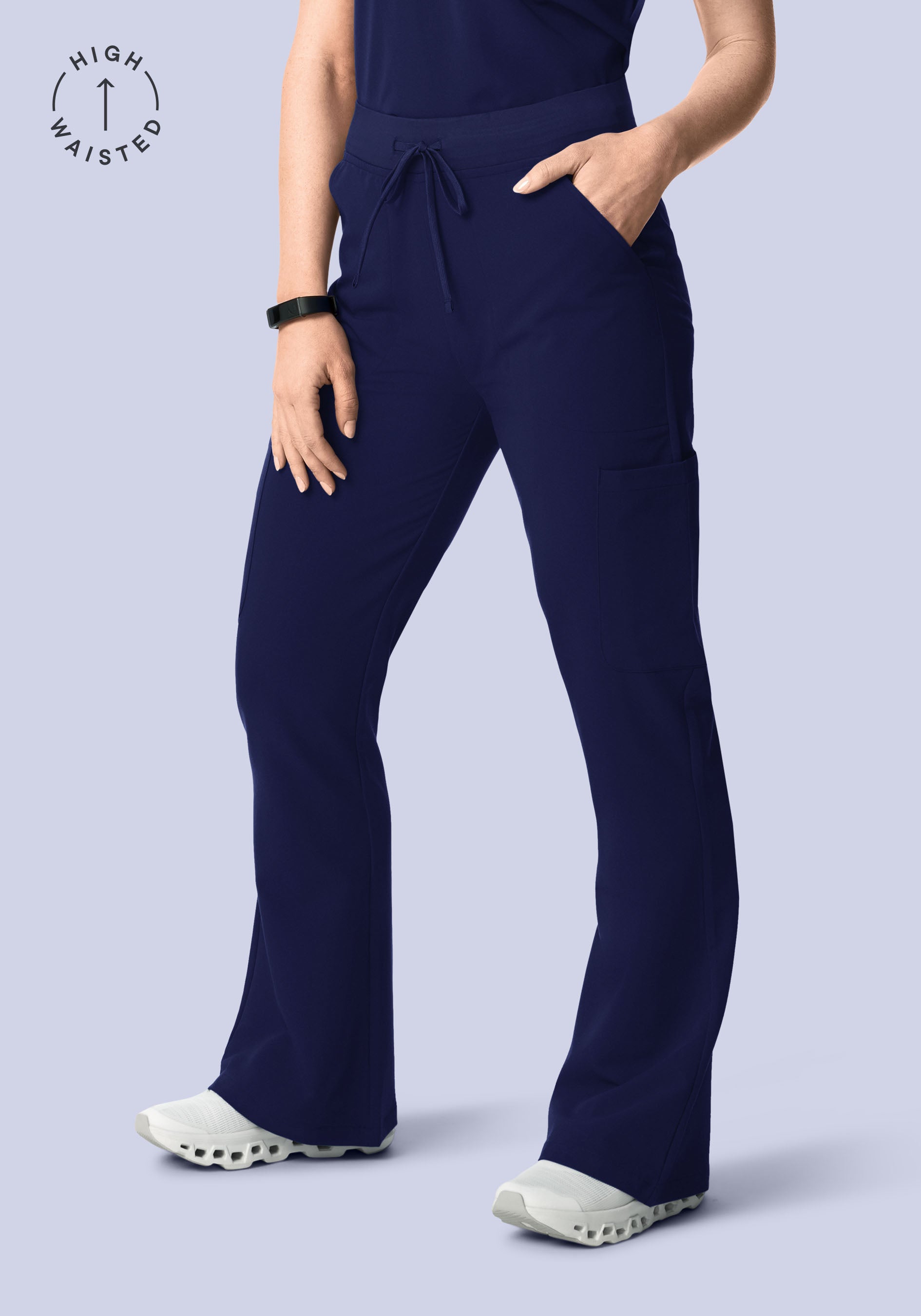 Women's High Waisted Flare Leg Scrub Pants - Navy | Mandala Scrubs