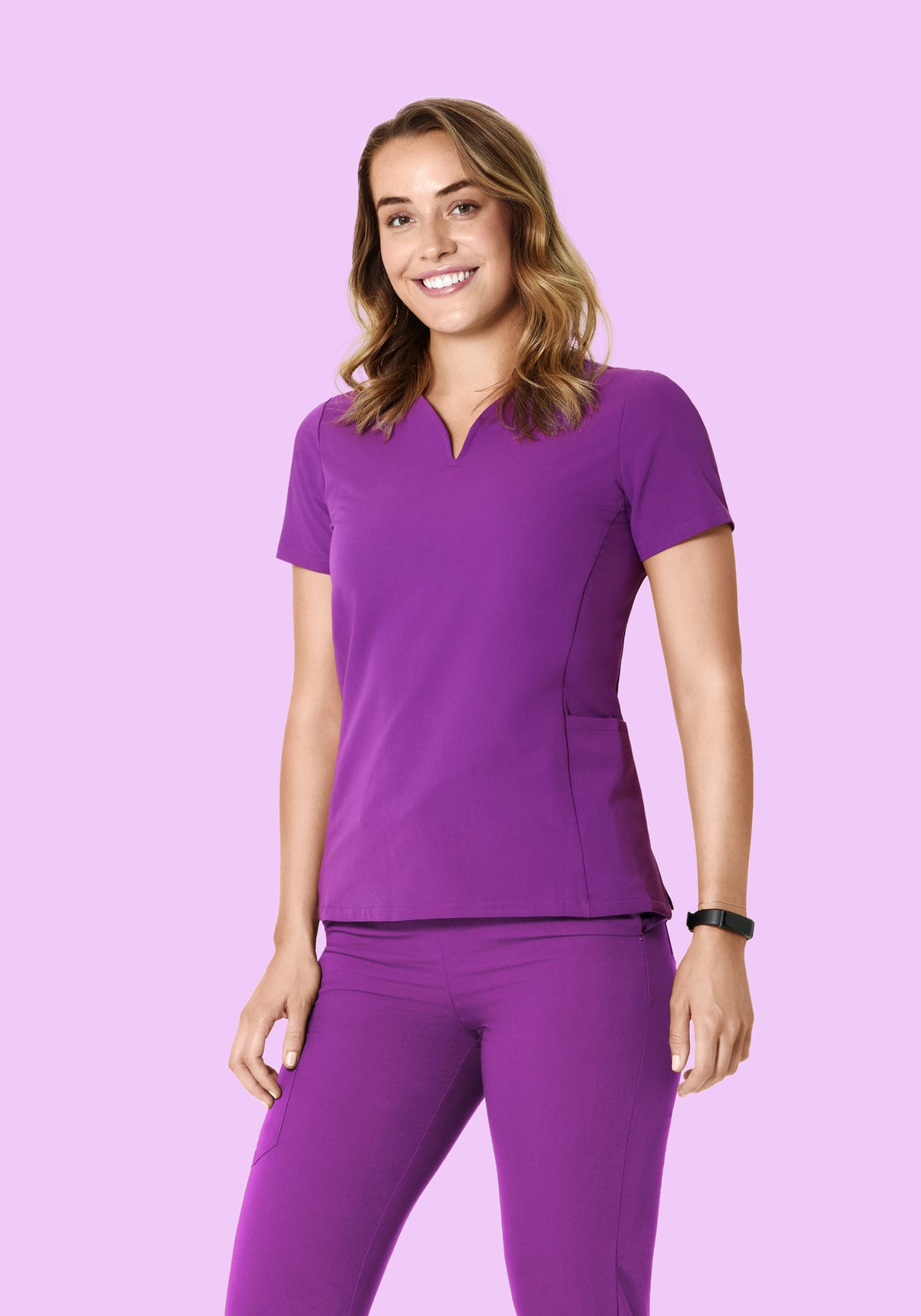 Women's Curved V-Neck Scrub Top - Cyber Grape | Mandala Scrubs