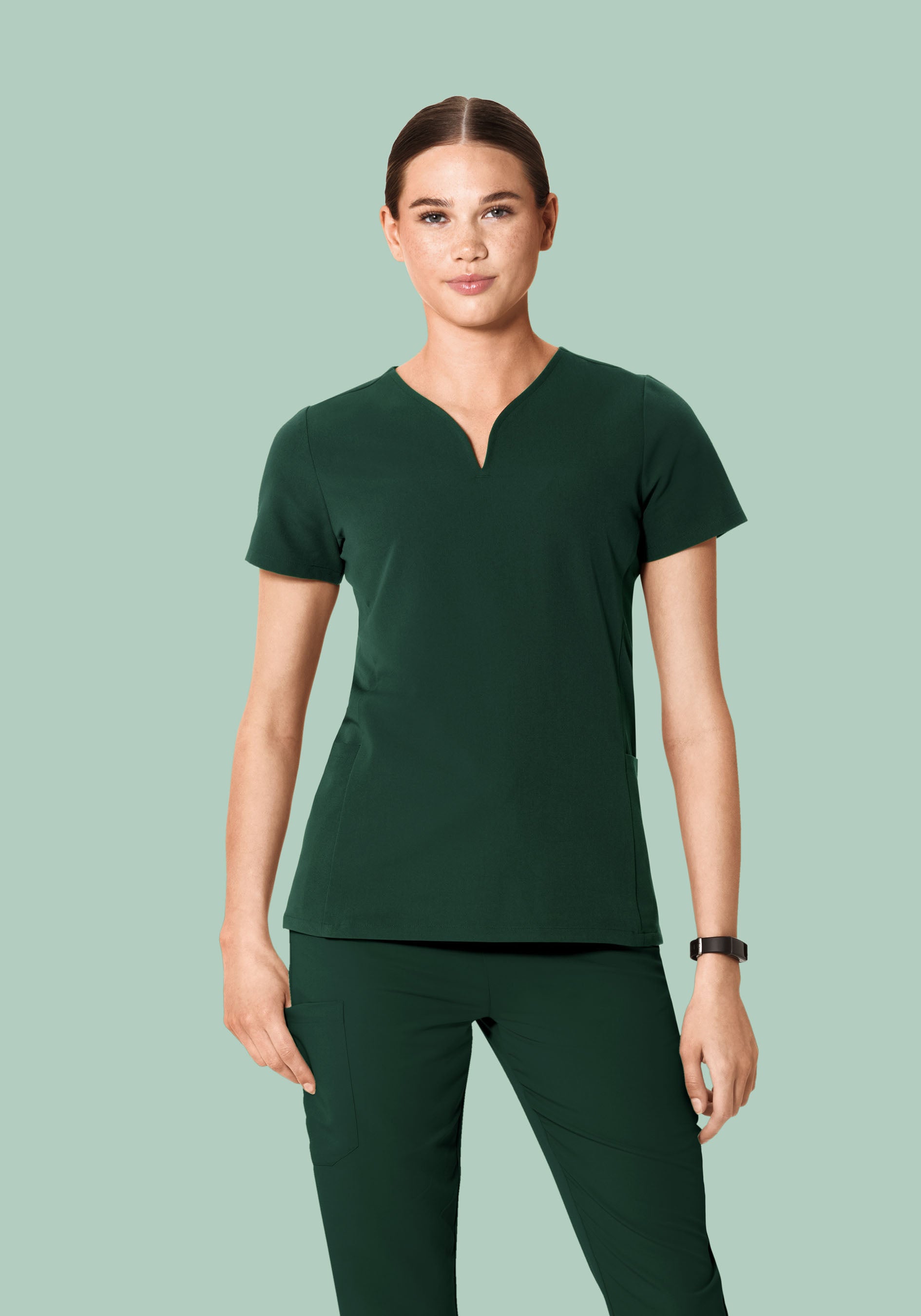 Curved V-Neck Top Midnight Green – Mandala Scrubs