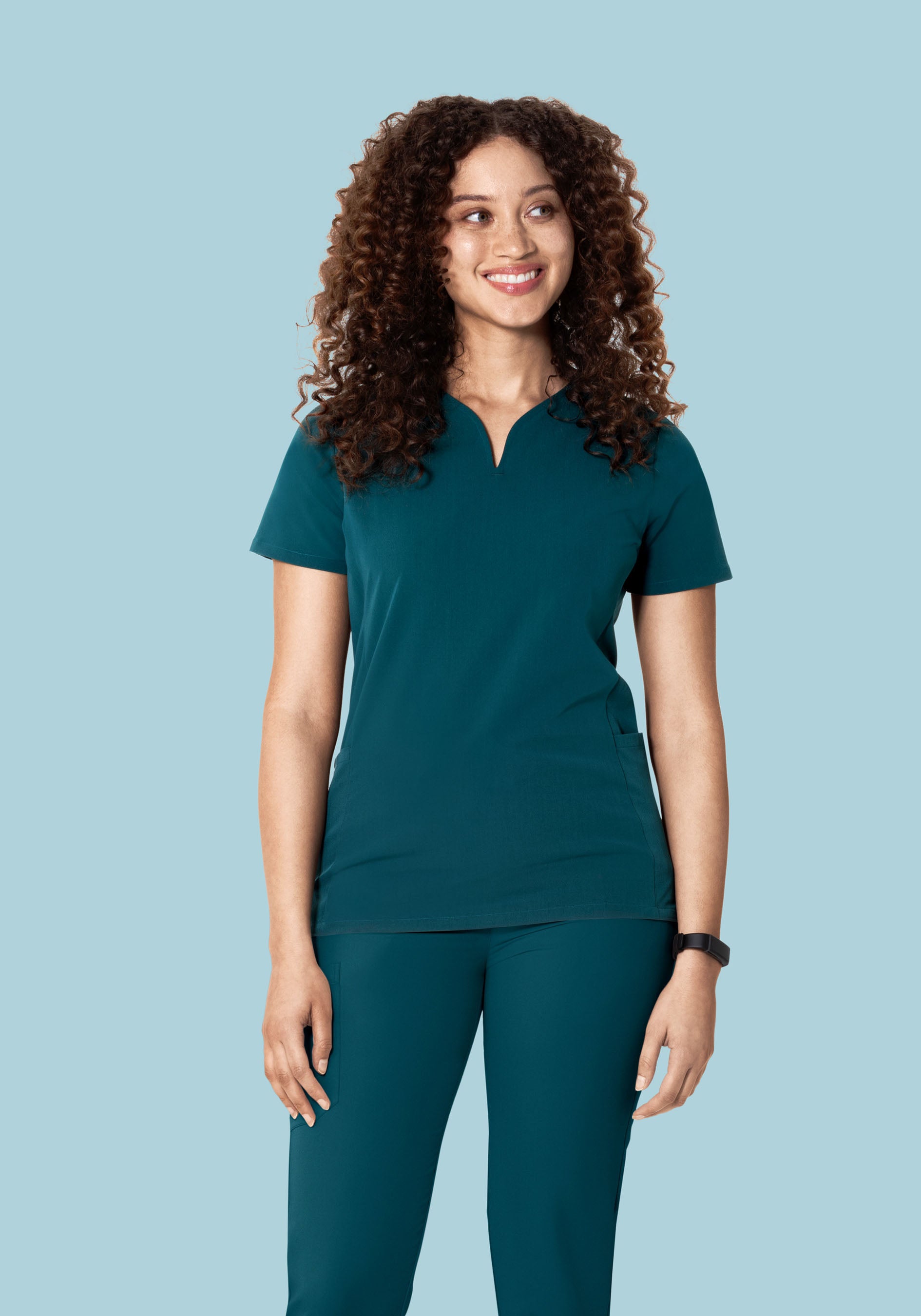 Curved V-Neck Top Caribbean Blue – Mandala Scrubs