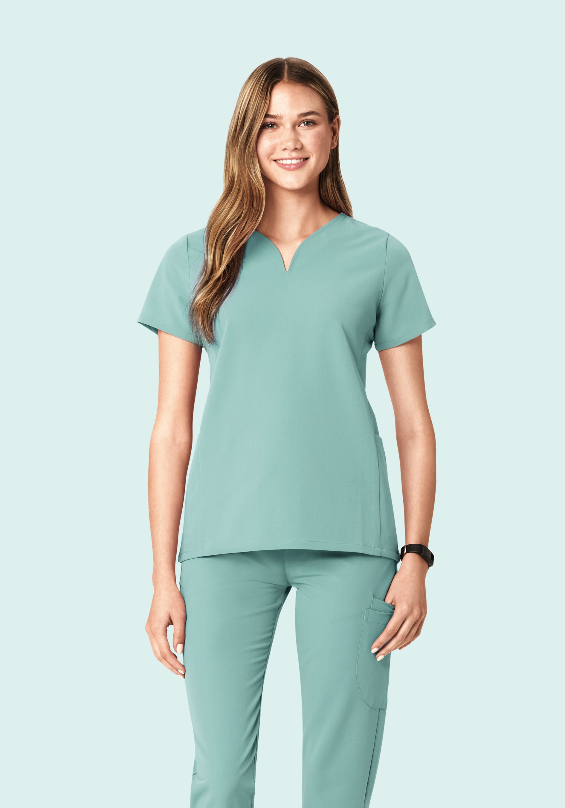 Women's Curved V-Neck Scrub Top - Tourmaline | Mandala Scrubs