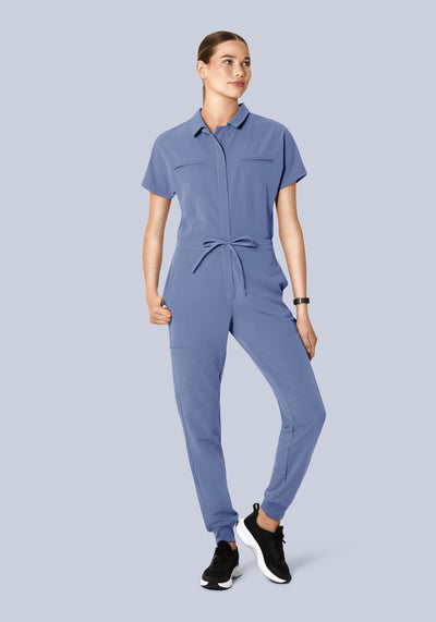 Women's Mandarin Dolman Jogger Scrub Jumpsuit - Periwinkle | Mandala Scrubs