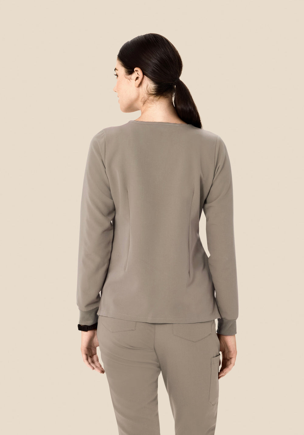 Women's Long Sleeve Notch Neck Scrub Top - Macchiato | Mandala Scrubs