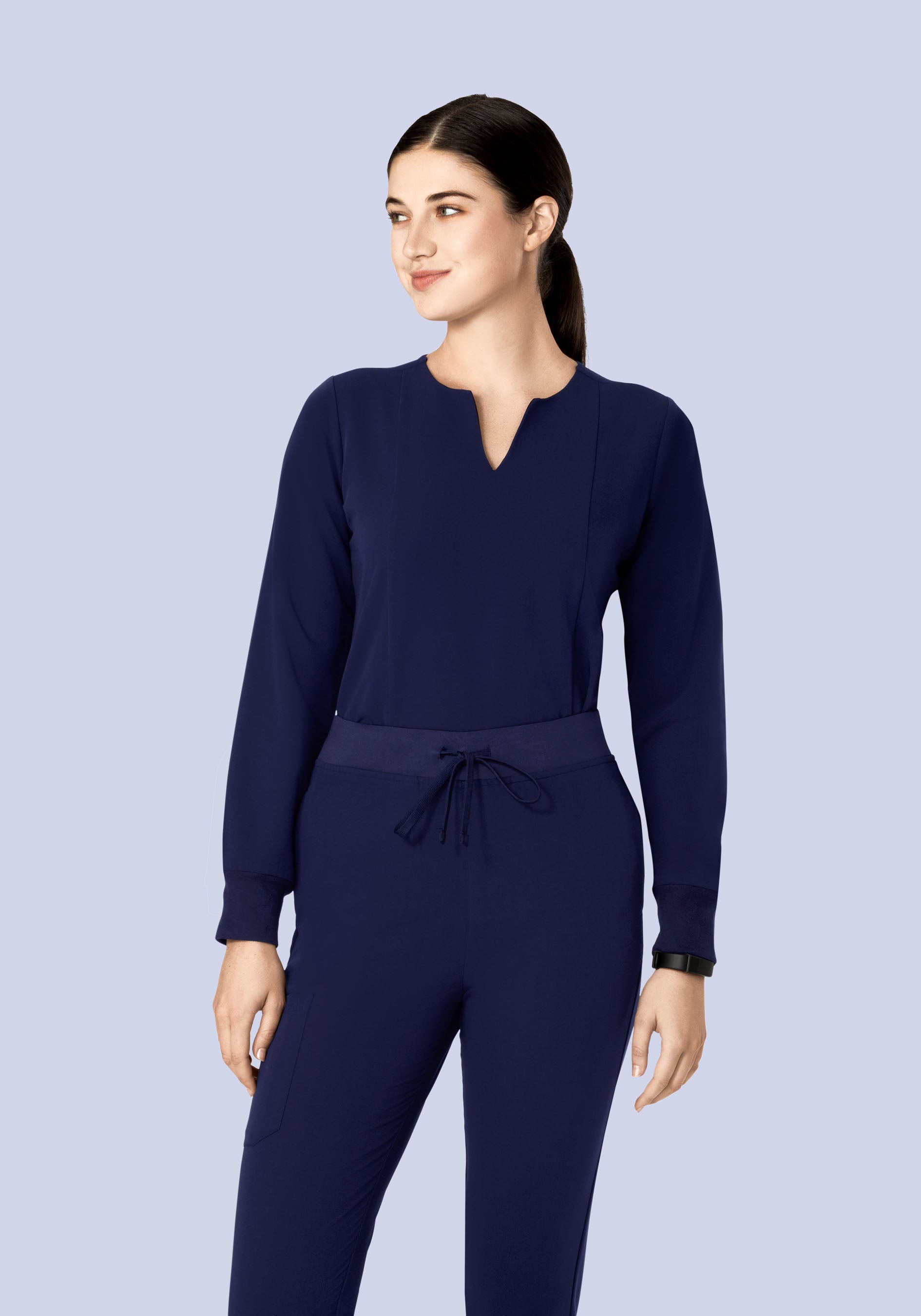 Long Sleeve Notch Neck Top Navy – Mandala Scrubs