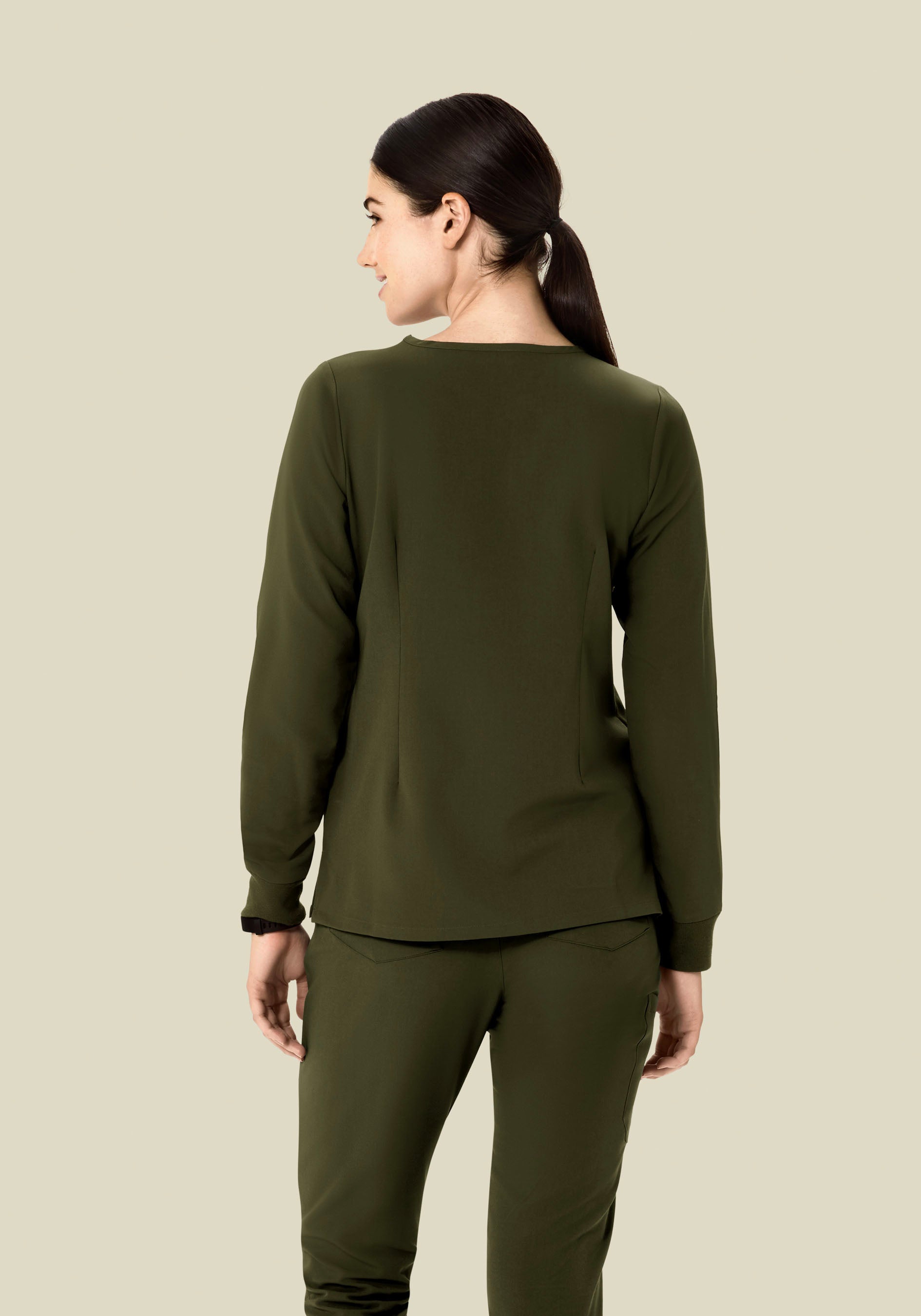 Long Sleeve Notch Neck Top Olive – Mandala Scrubs