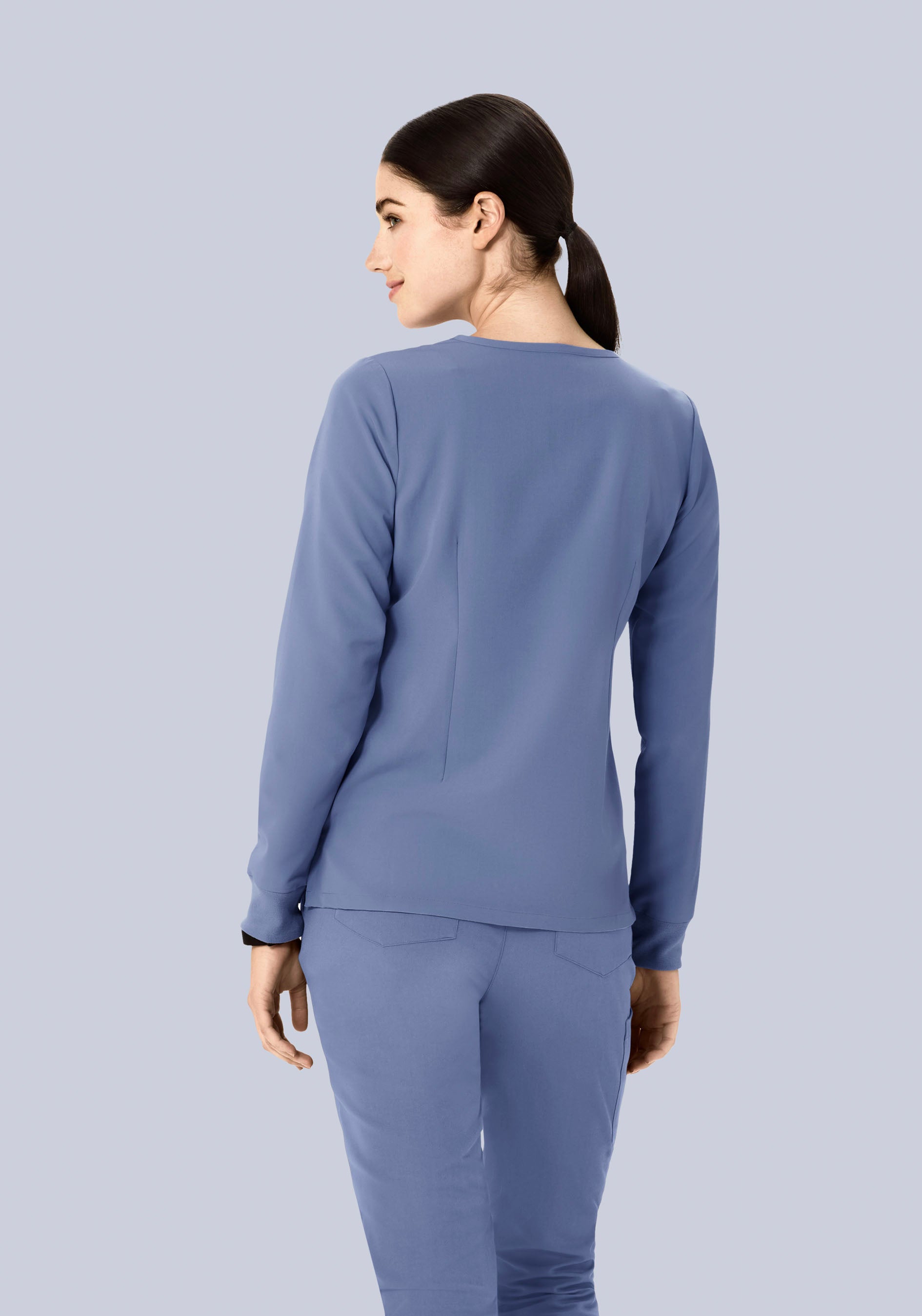 Long Sleeve Notch Neck Top Periwinkle – Mandala Scrubs