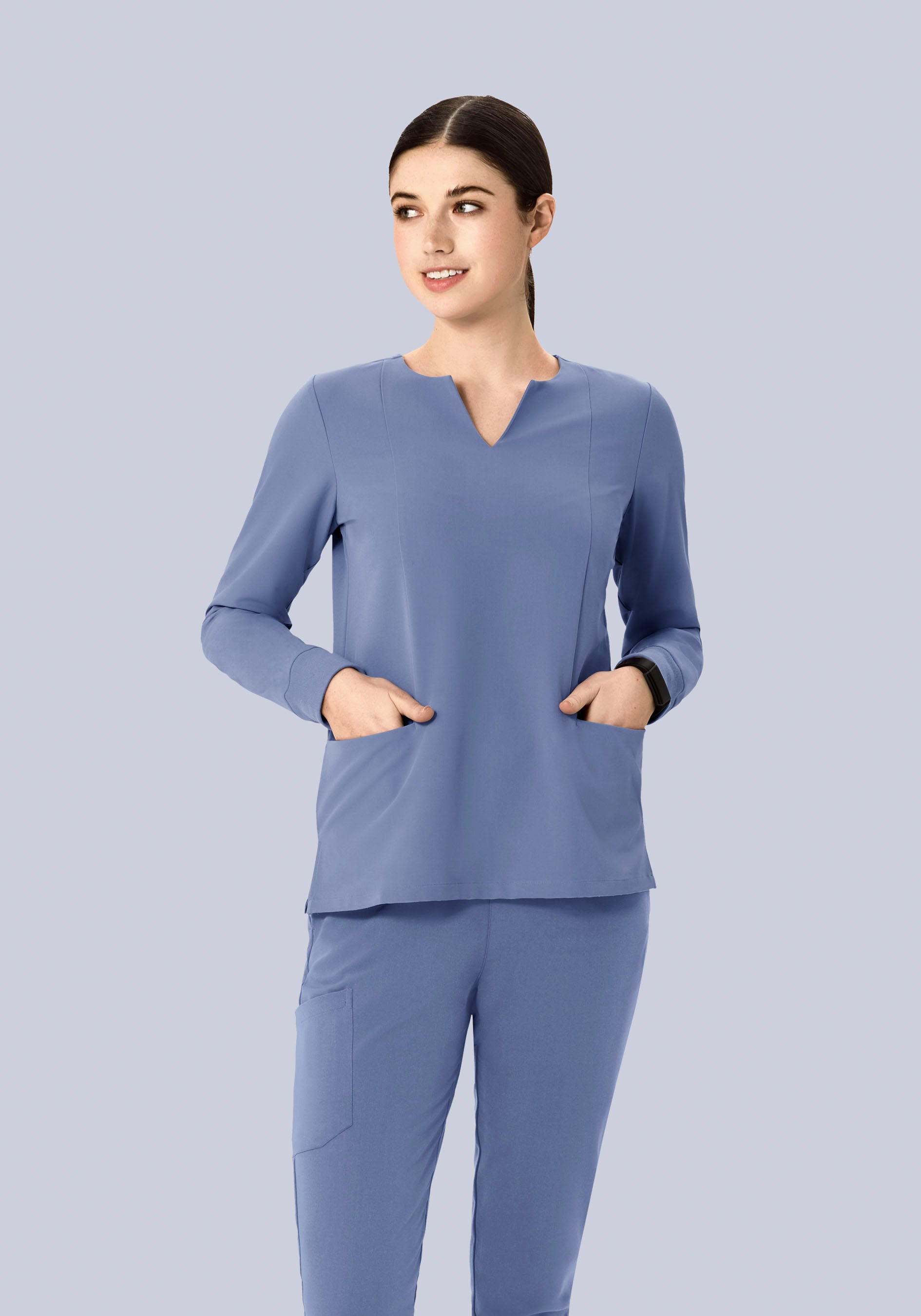 Long Sleeve Notch Neck Top Periwinkle – Mandala Scrubs