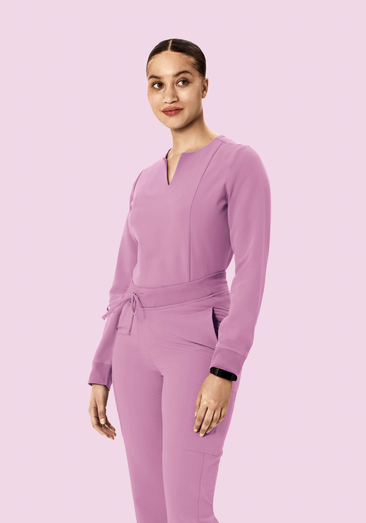 Women's Long Sleeve Notch Neck Scrub Top - Lilac | Mandala Scrubs