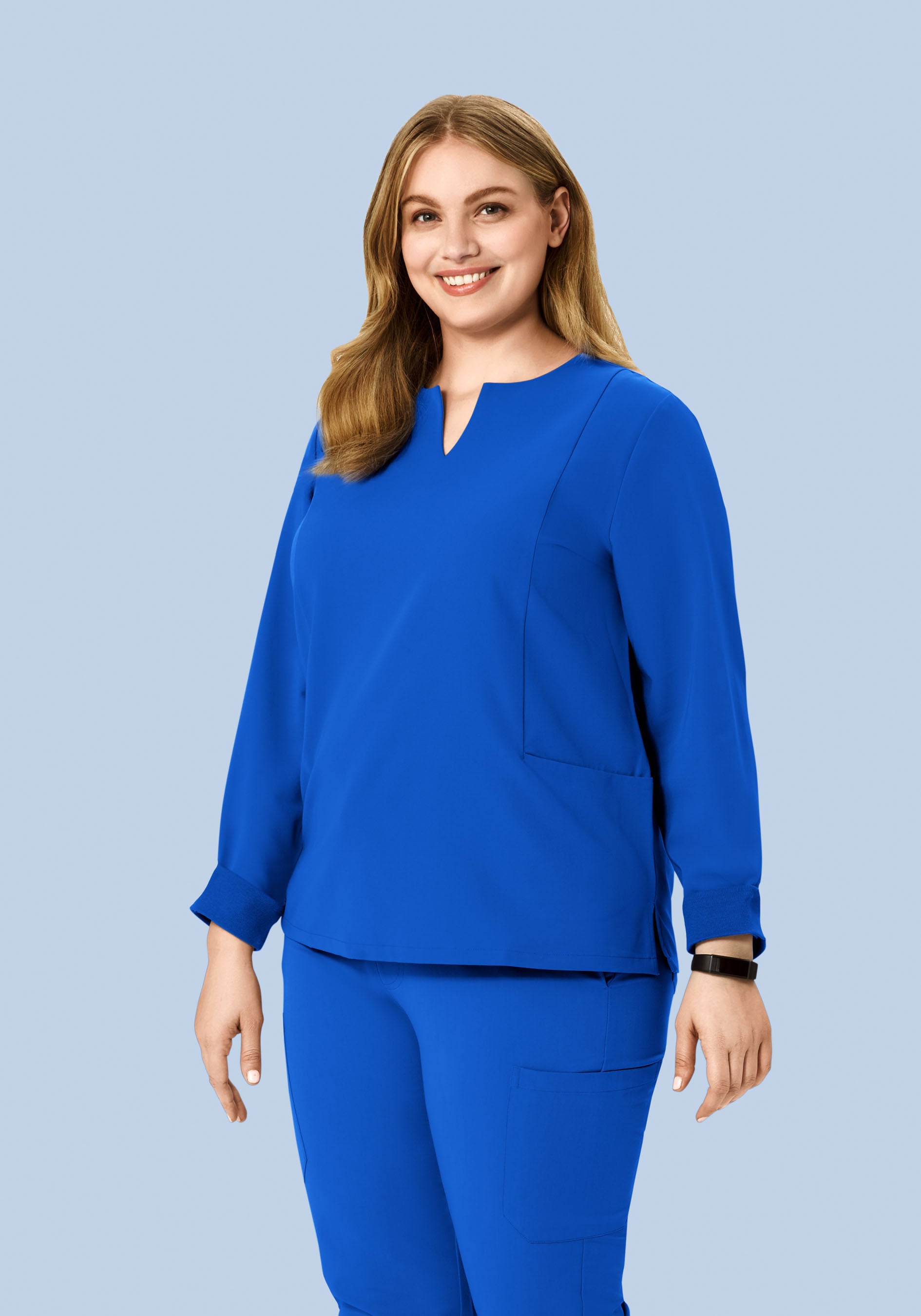 Long Sleeve Notch Neck Top Royal Blue – Mandala Scrubs