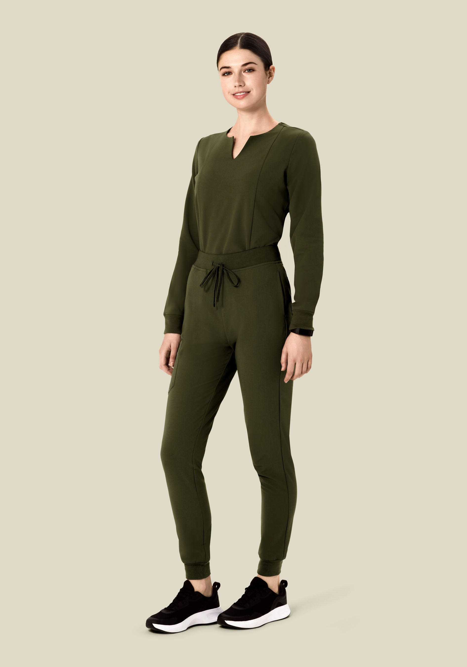 Long Sleeve Notch Neck Top Olive – Mandala Scrubs