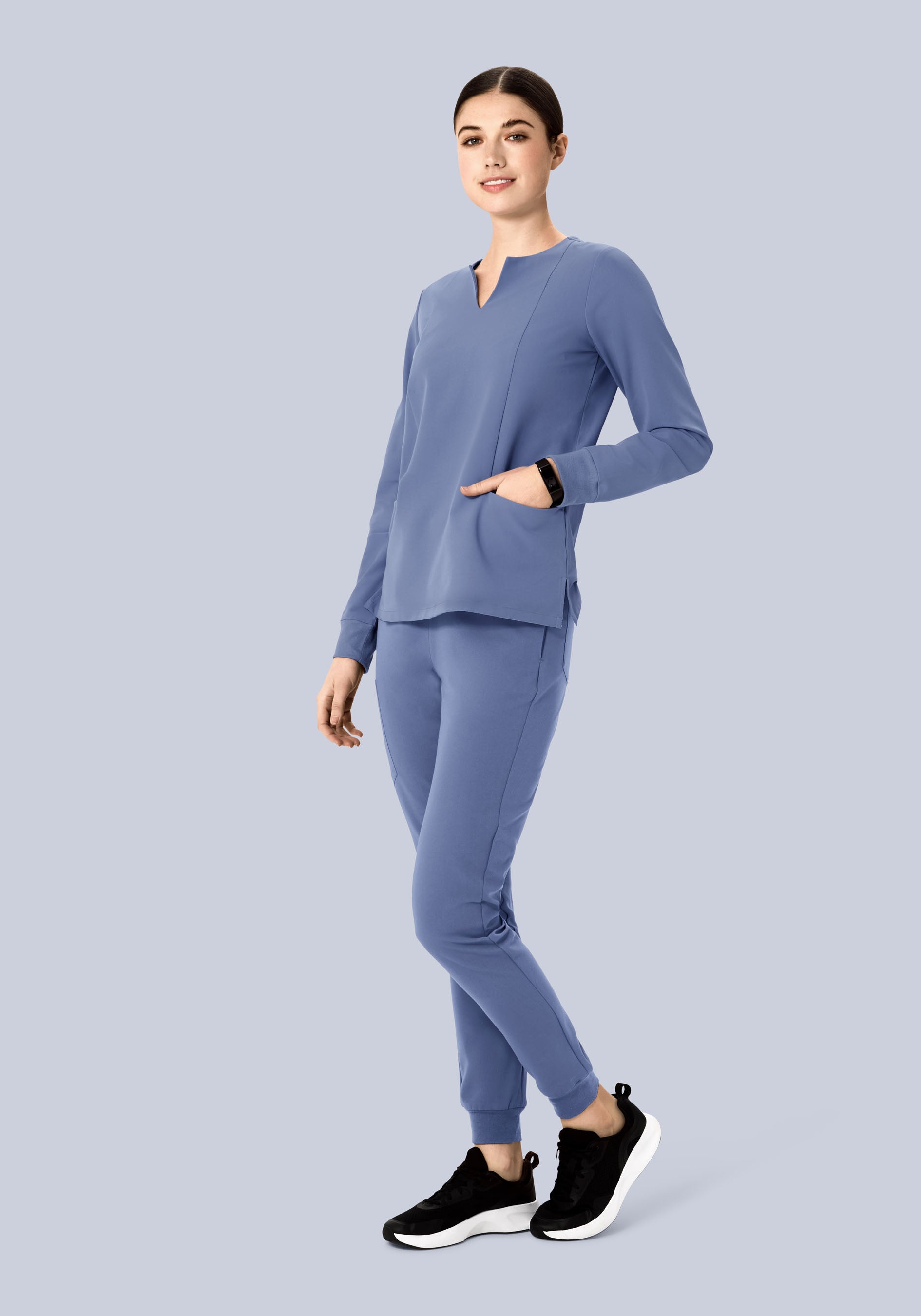 Long Sleeve Notch Neck Top Periwinkle – Mandala Scrubs