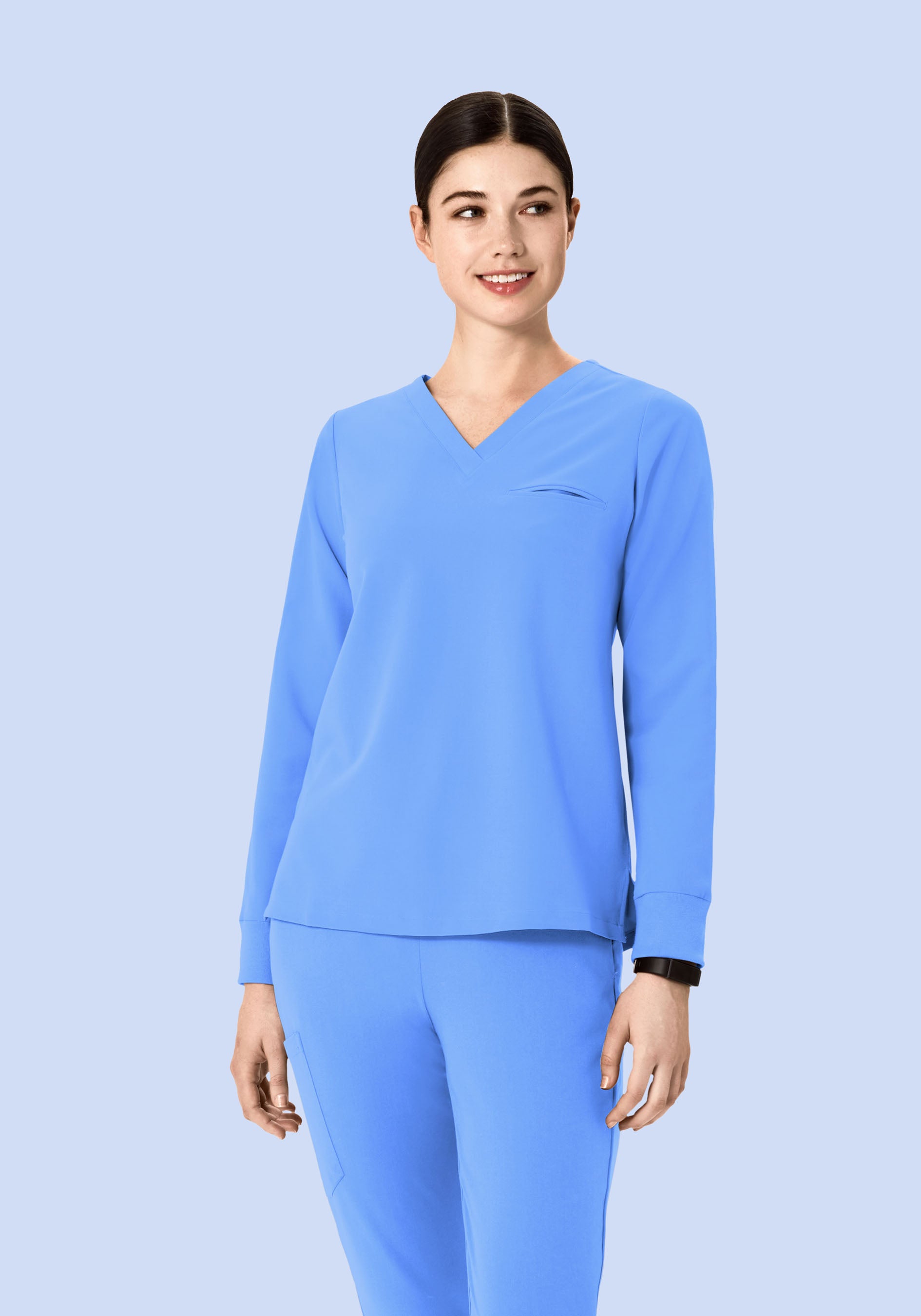 Long Sleeve One Pocket Top Ceil Blue – Mandala Scrubs