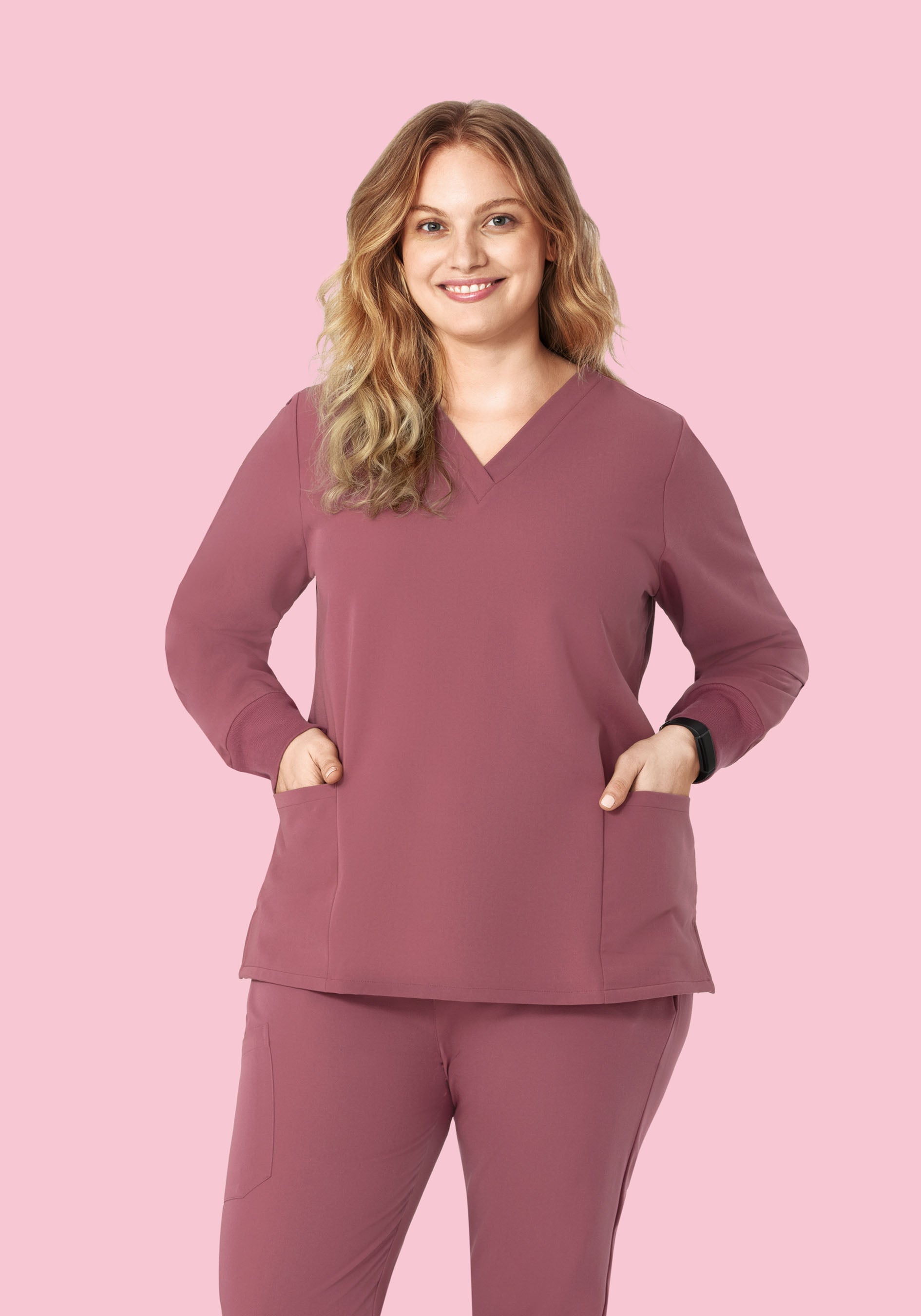 Long Sleeve 6 Pocket Top Mauve – Mandala Scrubs