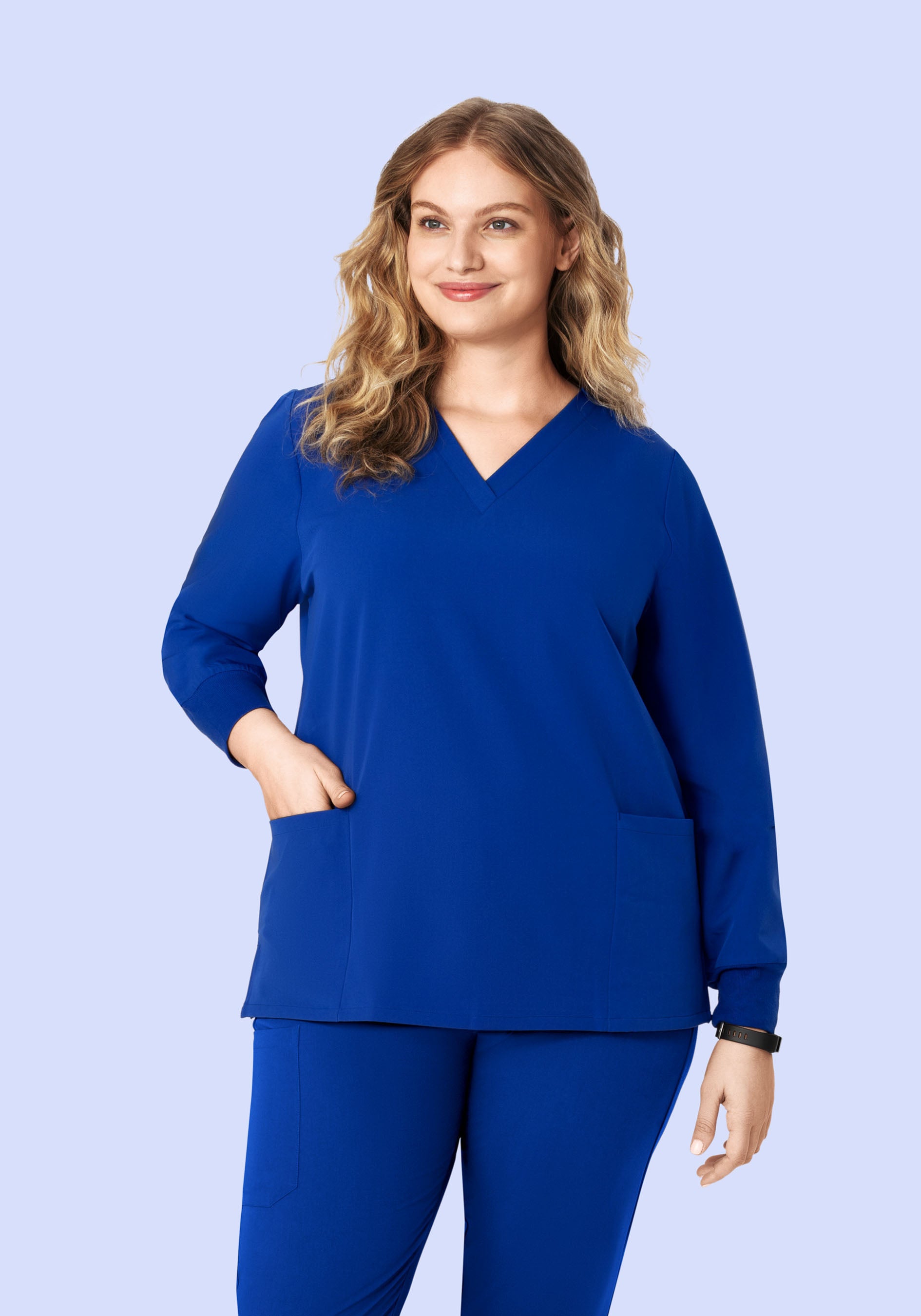 Long Sleeve 6 Pocket Top Galaxy Blue – Mandala Scrubs