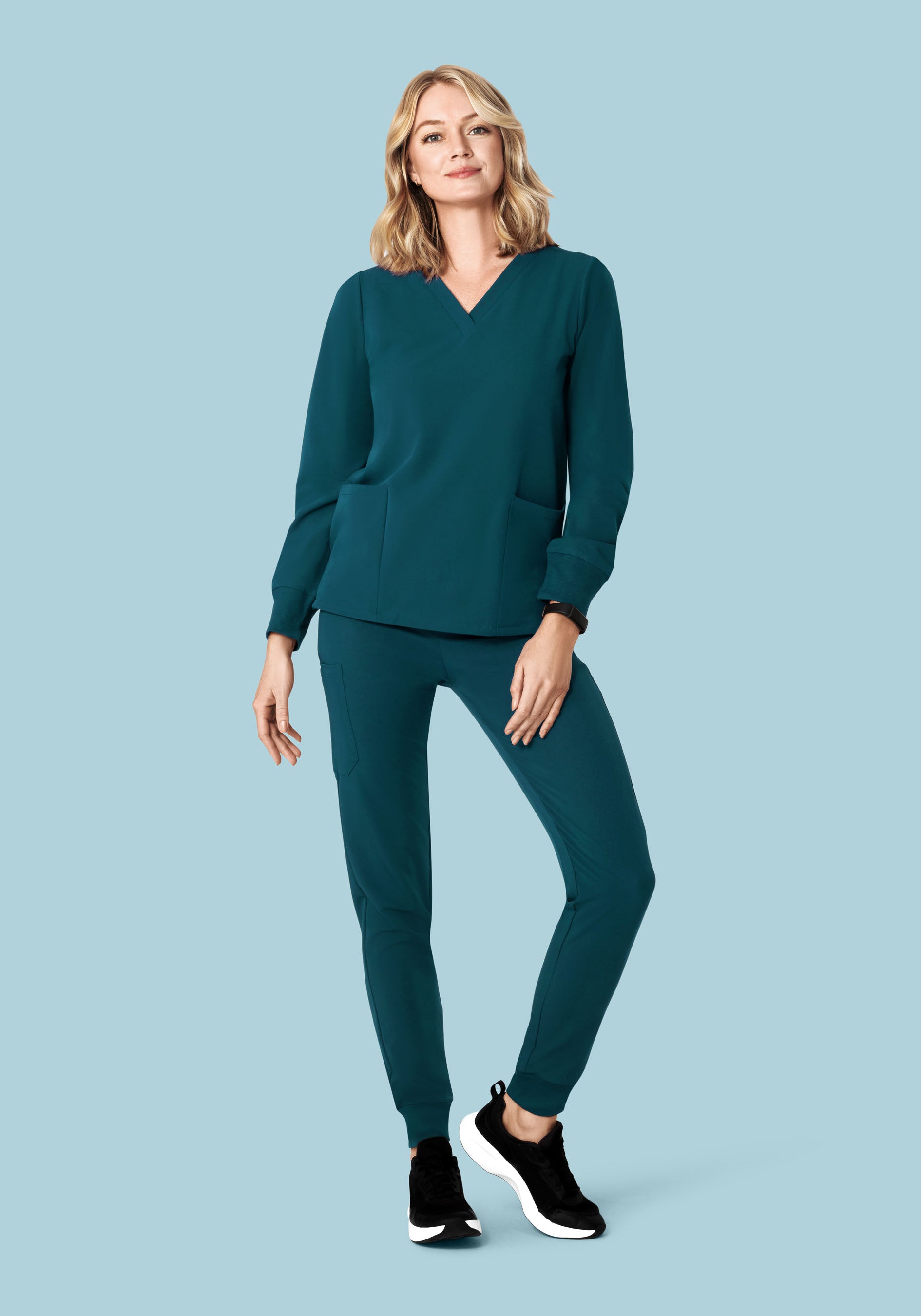 Long Sleeve 6 Pocket Top Caribbean Blue – Mandala Scrubs