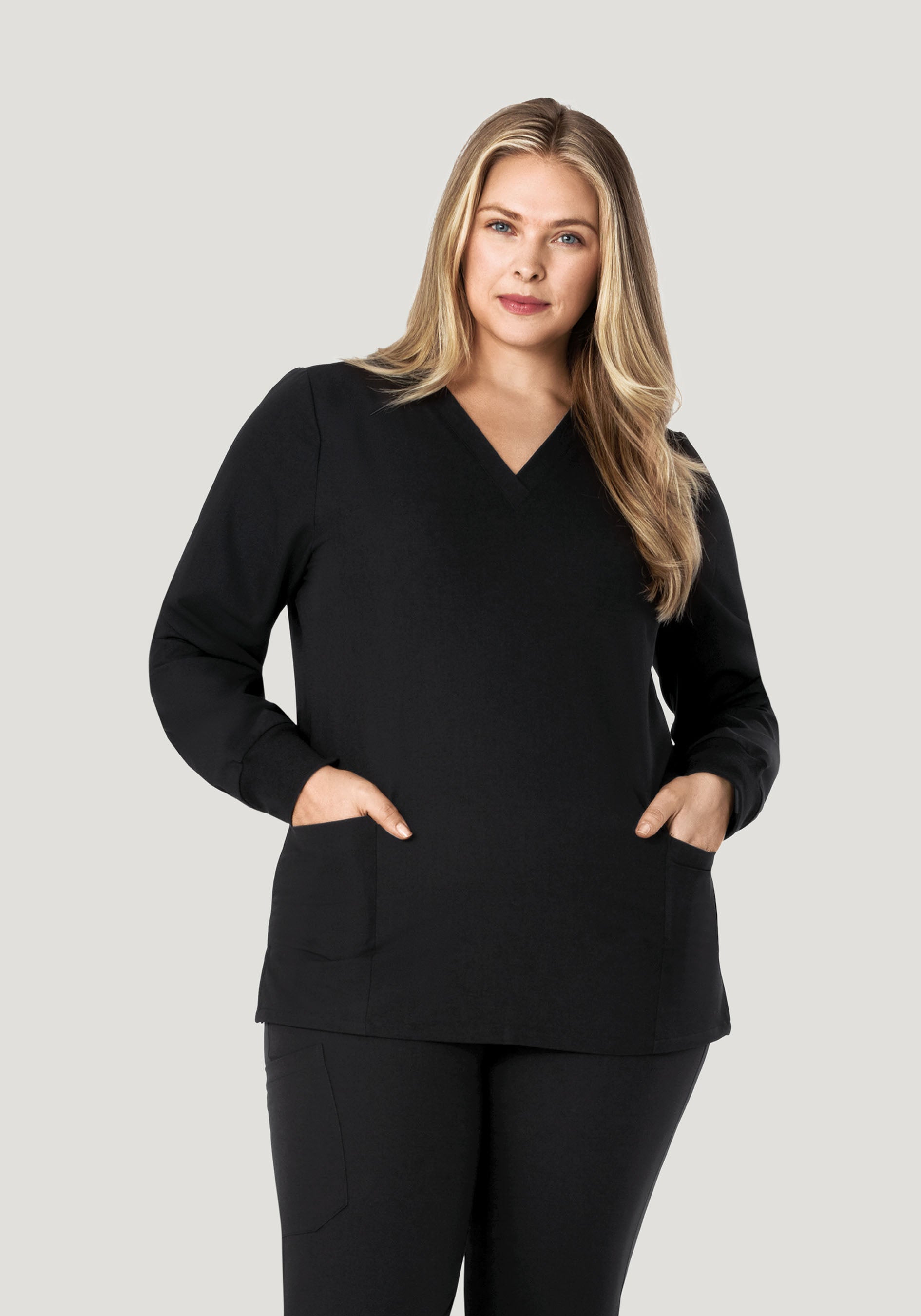 Long Sleeve 6 Pocket Top Black – Mandala Scrubs