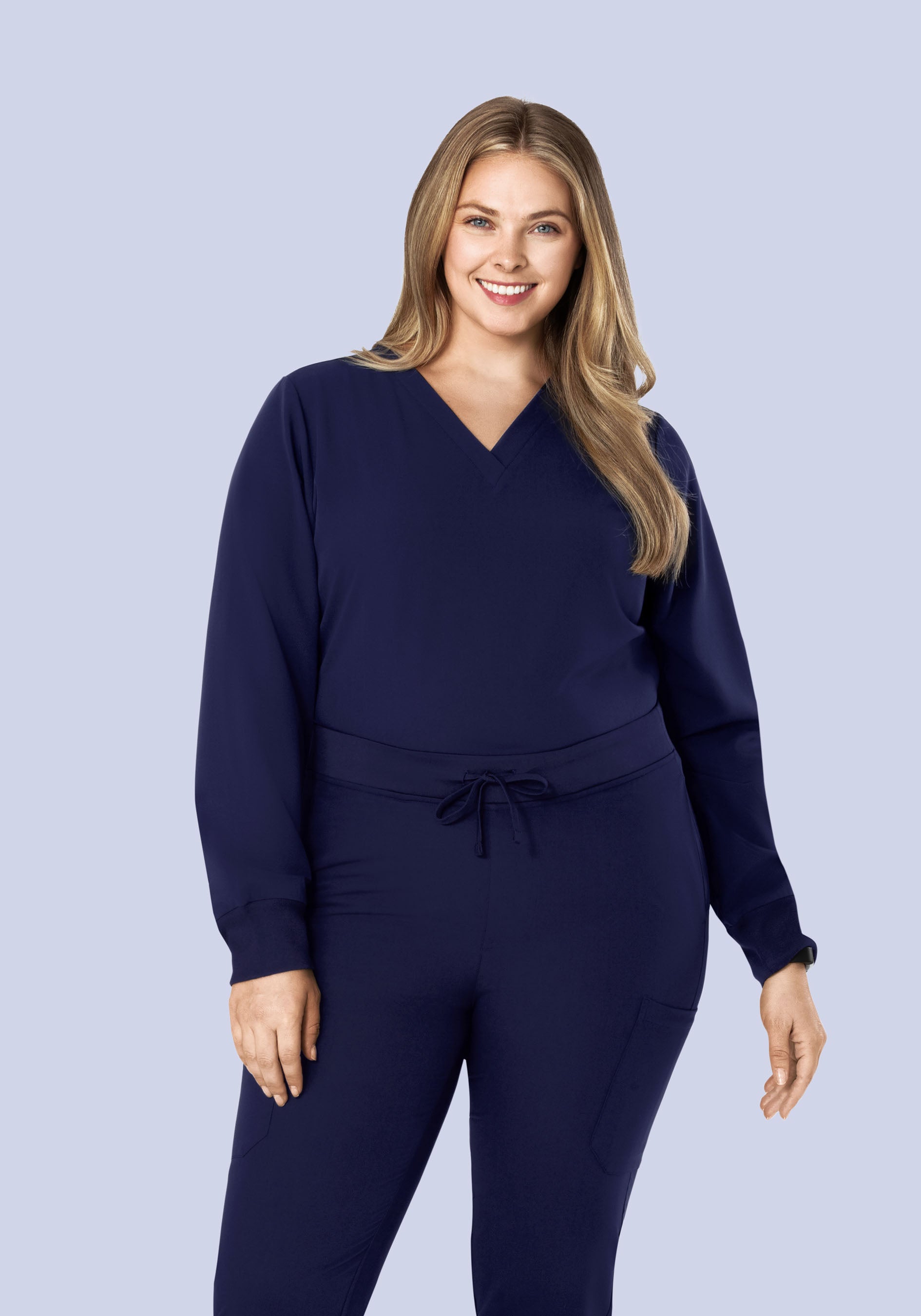 Long Sleeve 6 Pocket Top Navy – Mandala Scrubs