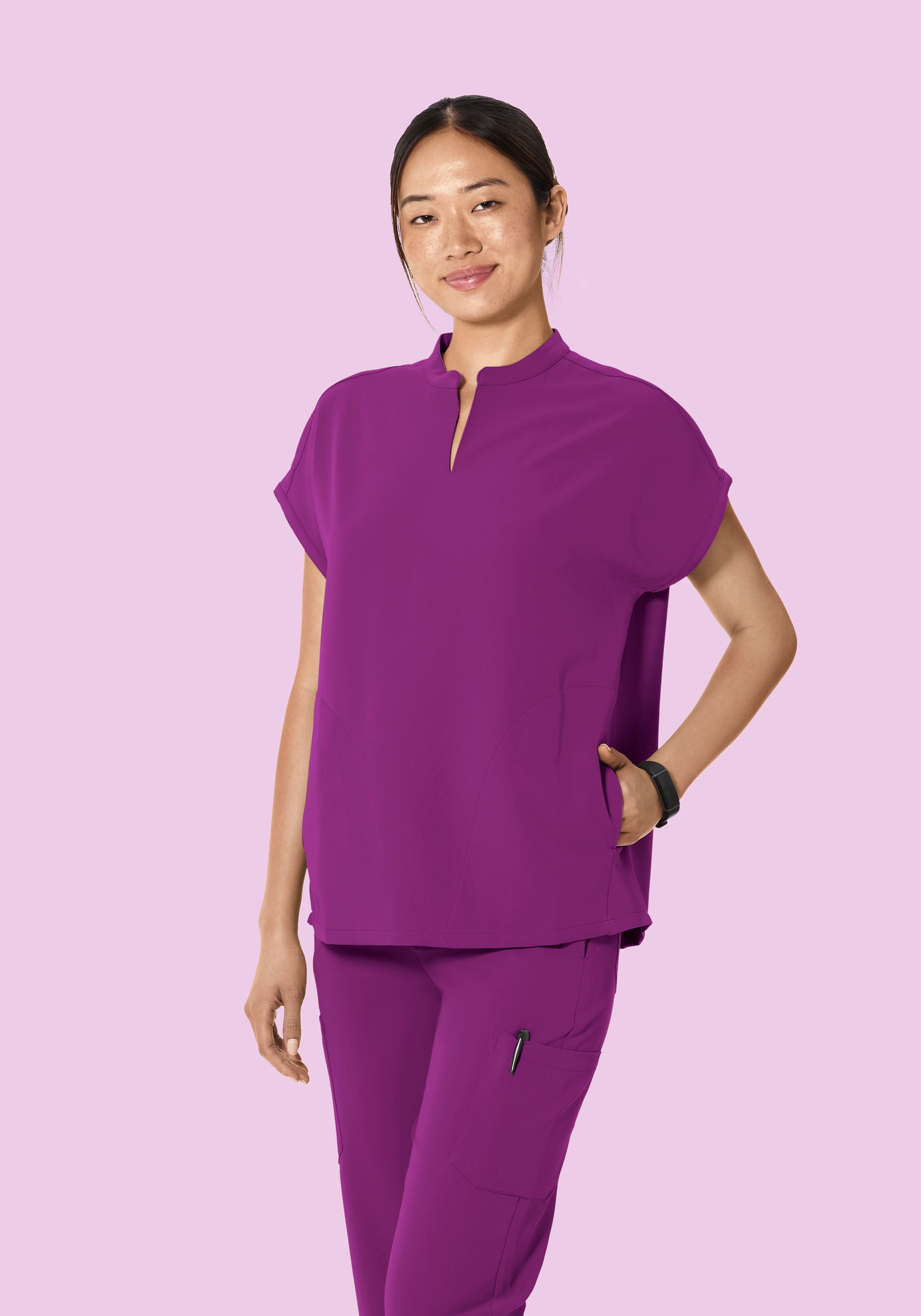 Women's Oversized Mandarin Dolman Scrub Top - Dark Orchid | Mandala Scrubs