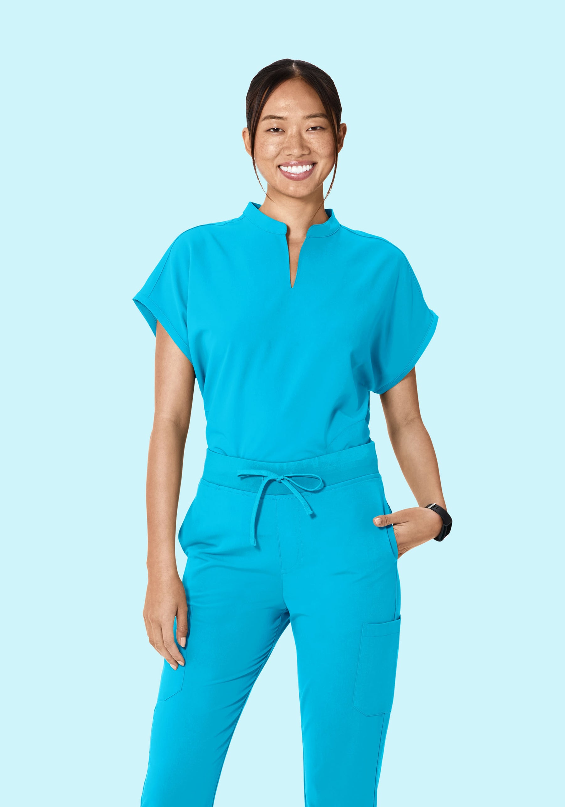 Women's Oversized Mandarin Dolman Scrub Top - Pacific Blue | Mandala Scrubs