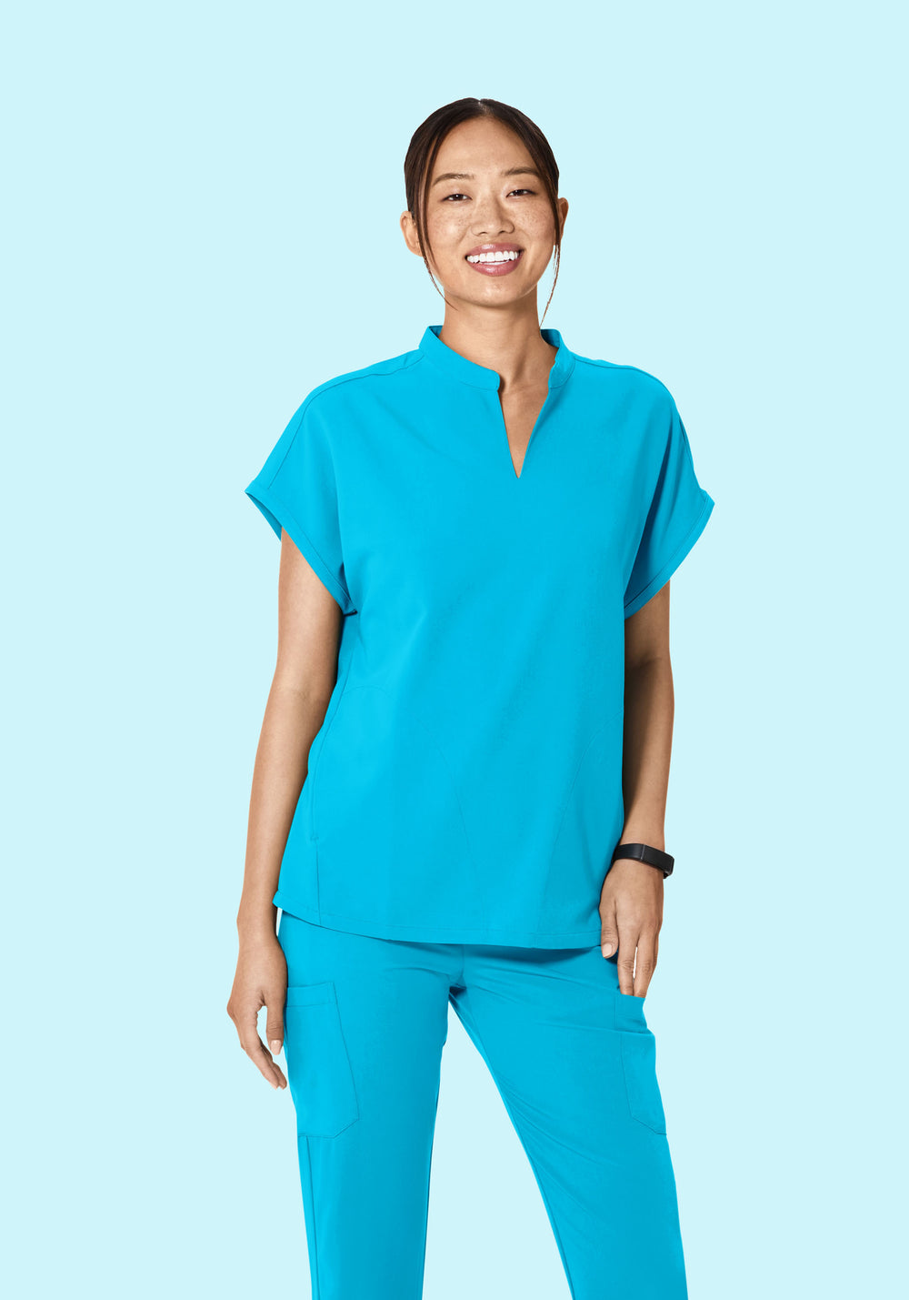 Women's Oversized Mandarin Dolman Scrub Top - Pacific Blue | Mandala Scrubs