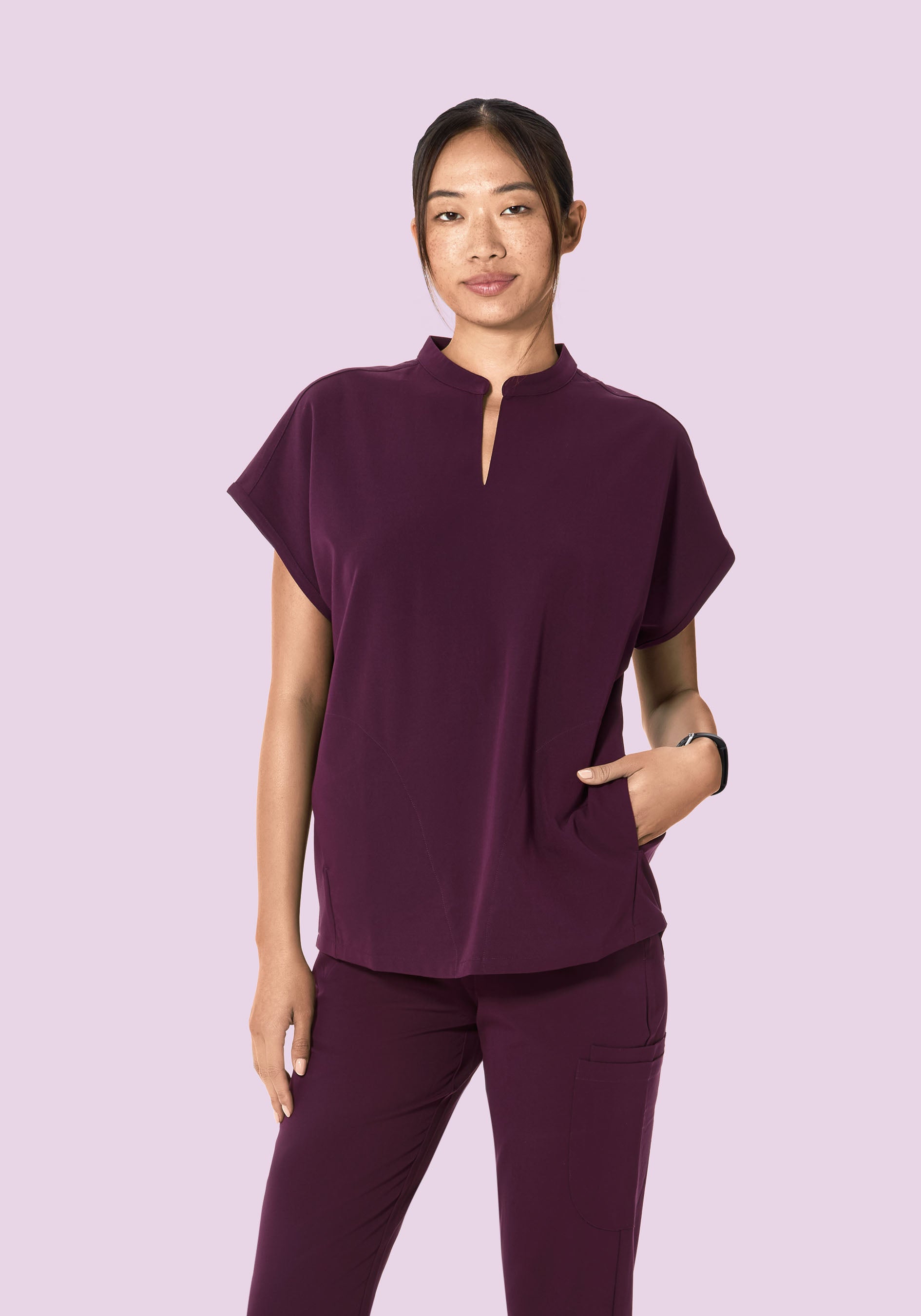 Women's Oversized Mandarin Dolman Scrub Top - Açaí | Mandala Scrubs