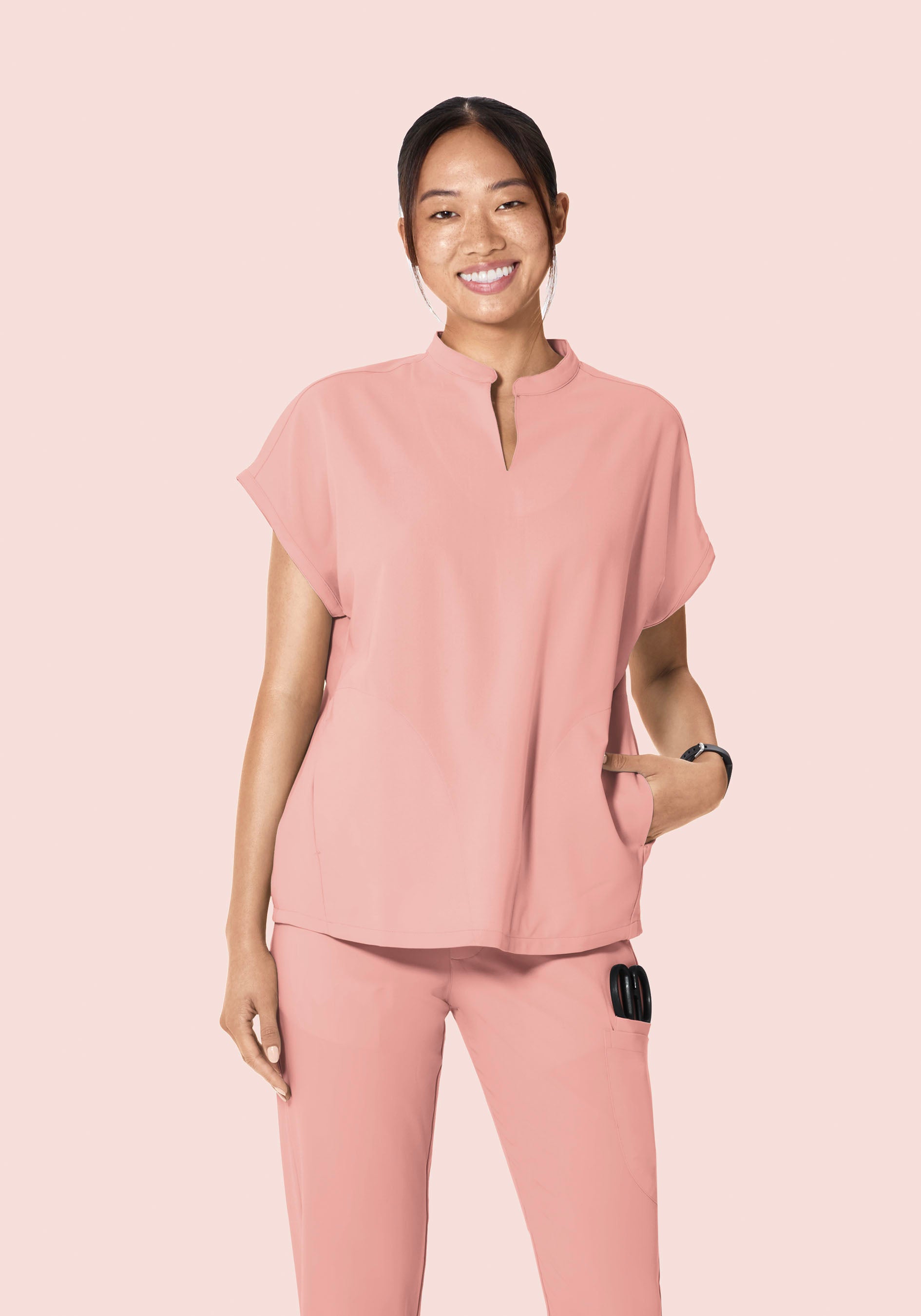 Women's Oversized Mandarin Dolman Scrub Top - Dusty Pink | Mandala Scrubs