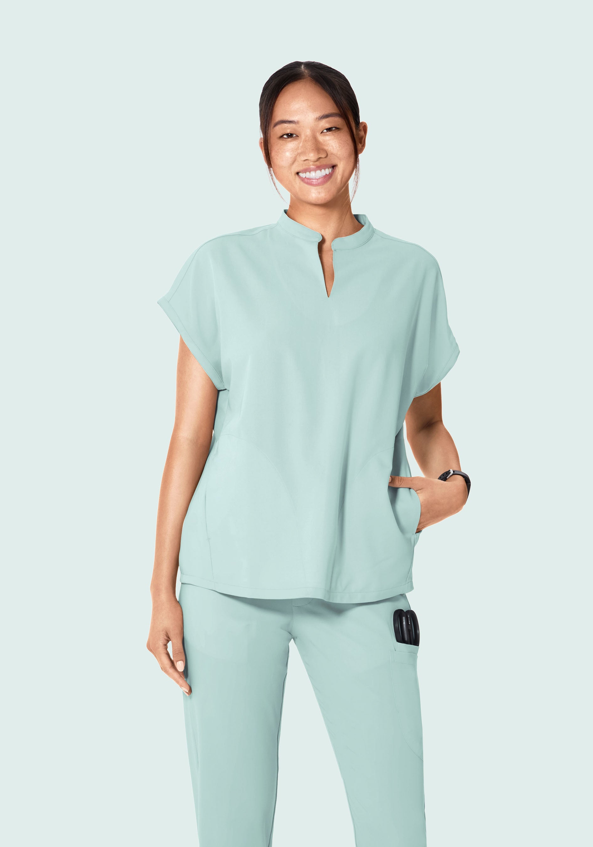 Women's Oversized Mandarin Dolman Scrub Top - Sterling Blue | Mandala ...