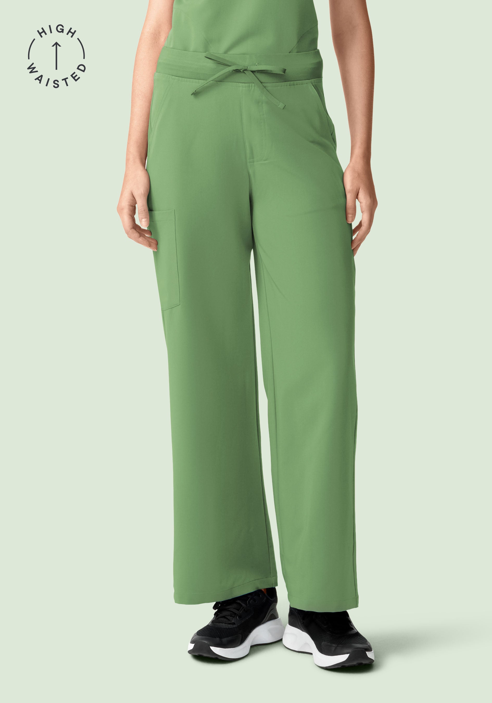 Women's High Waisted Wide Leg Scrub Pants - Hazel Green | Mandala Scrubs