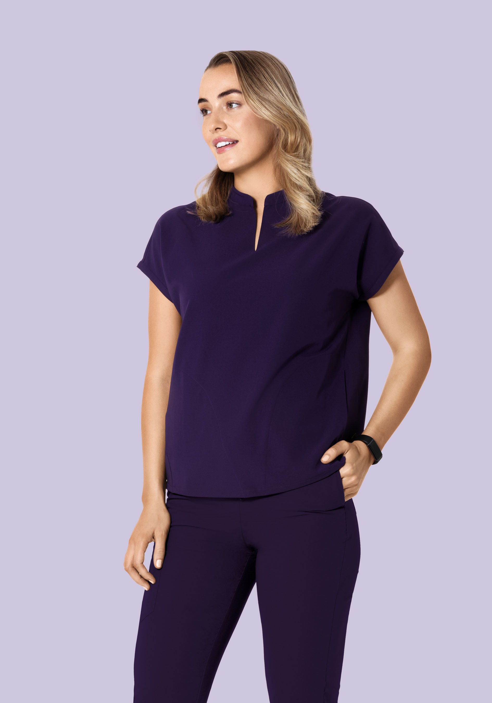 Women's Oversized Mandarin Dolman Scrub Top - Eggplant | Mandala Scrubs