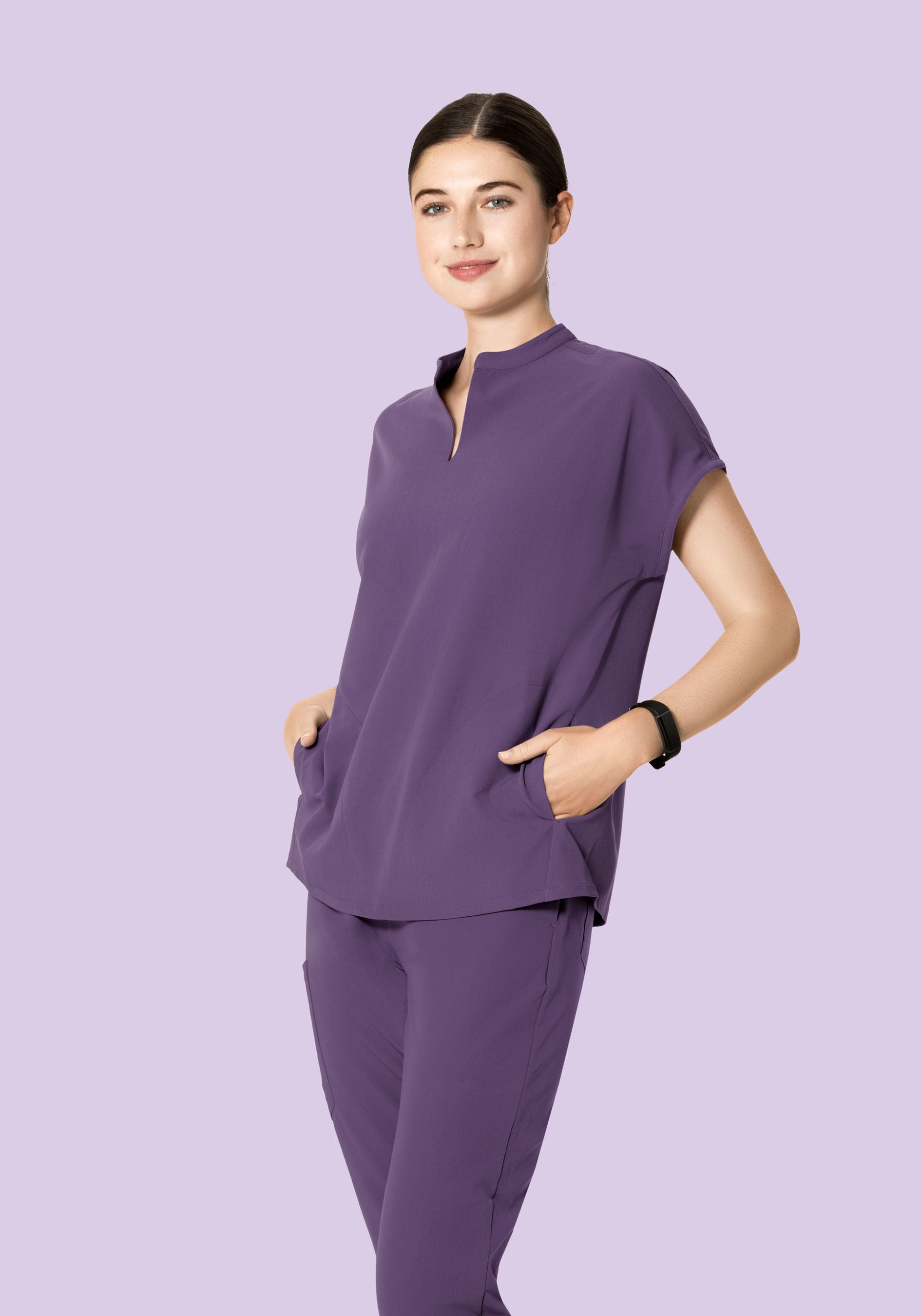Women's Oversized Mandarin Dolman Scrub Top - Dewberry | Mandala Scrubs