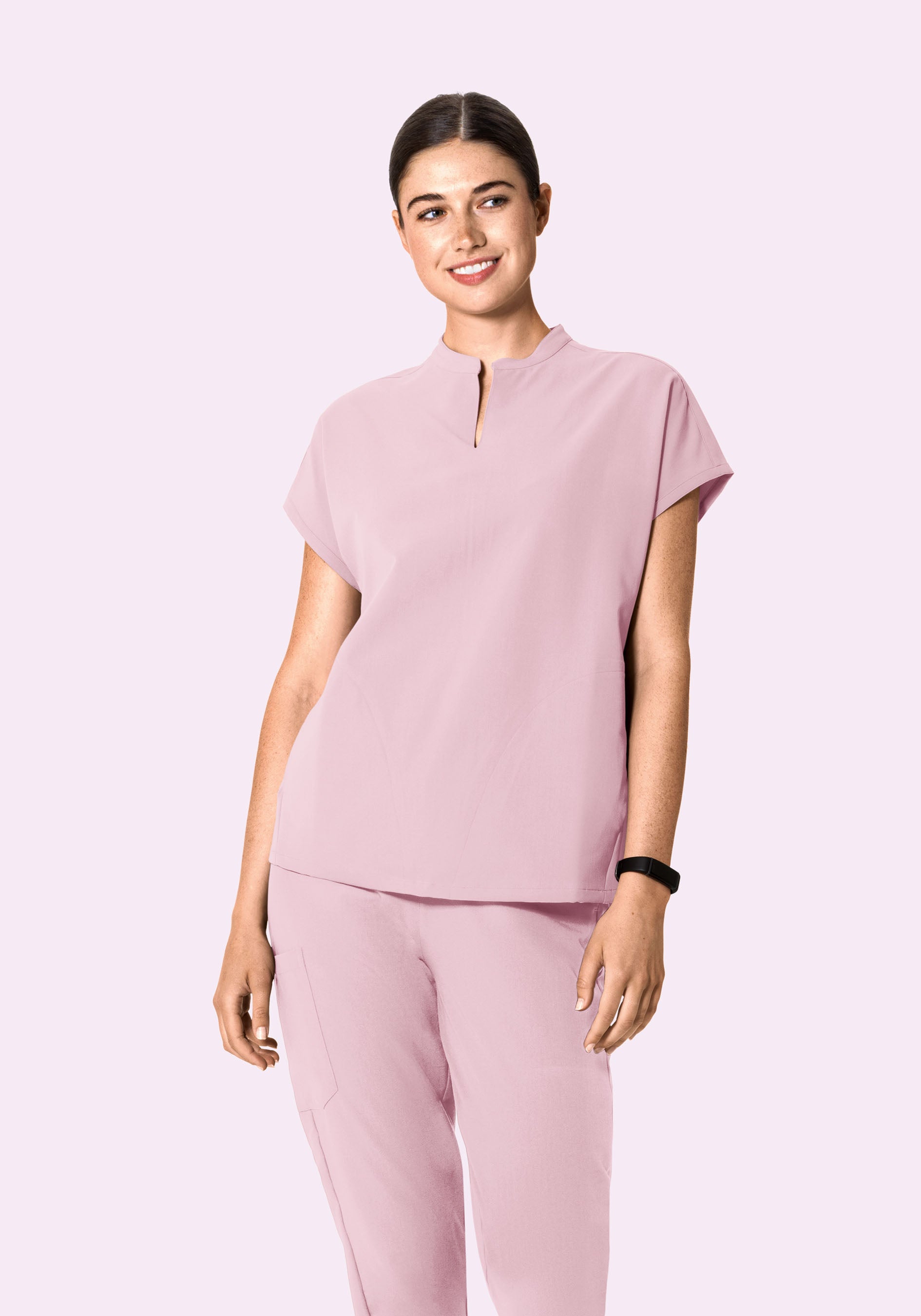 Women's Oversized Mandarin Dolman Scrub Top - Pink Pearl | Mandala Scrubs