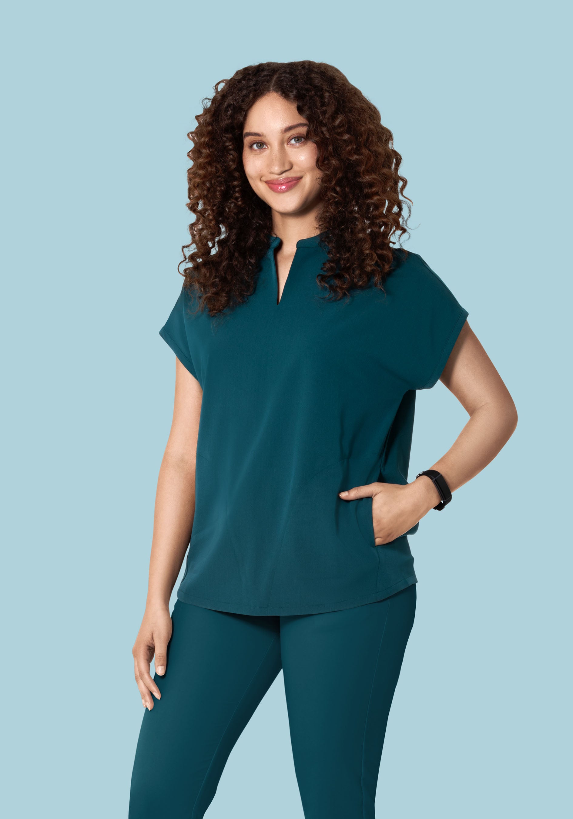 Mandarin Dolman Top Caribbean Blue – Mandala Scrubs