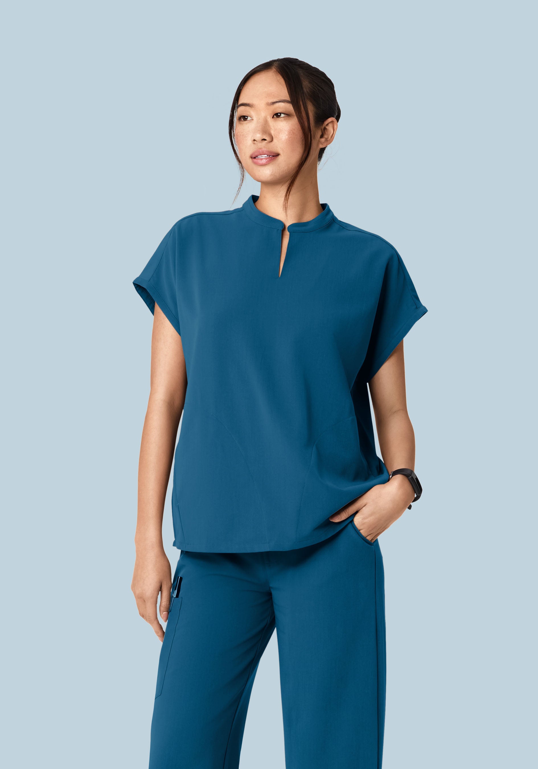 Women's Oversized Mandarin Dolman Scrub Top - Harbor Blue | Mandala Scrubs