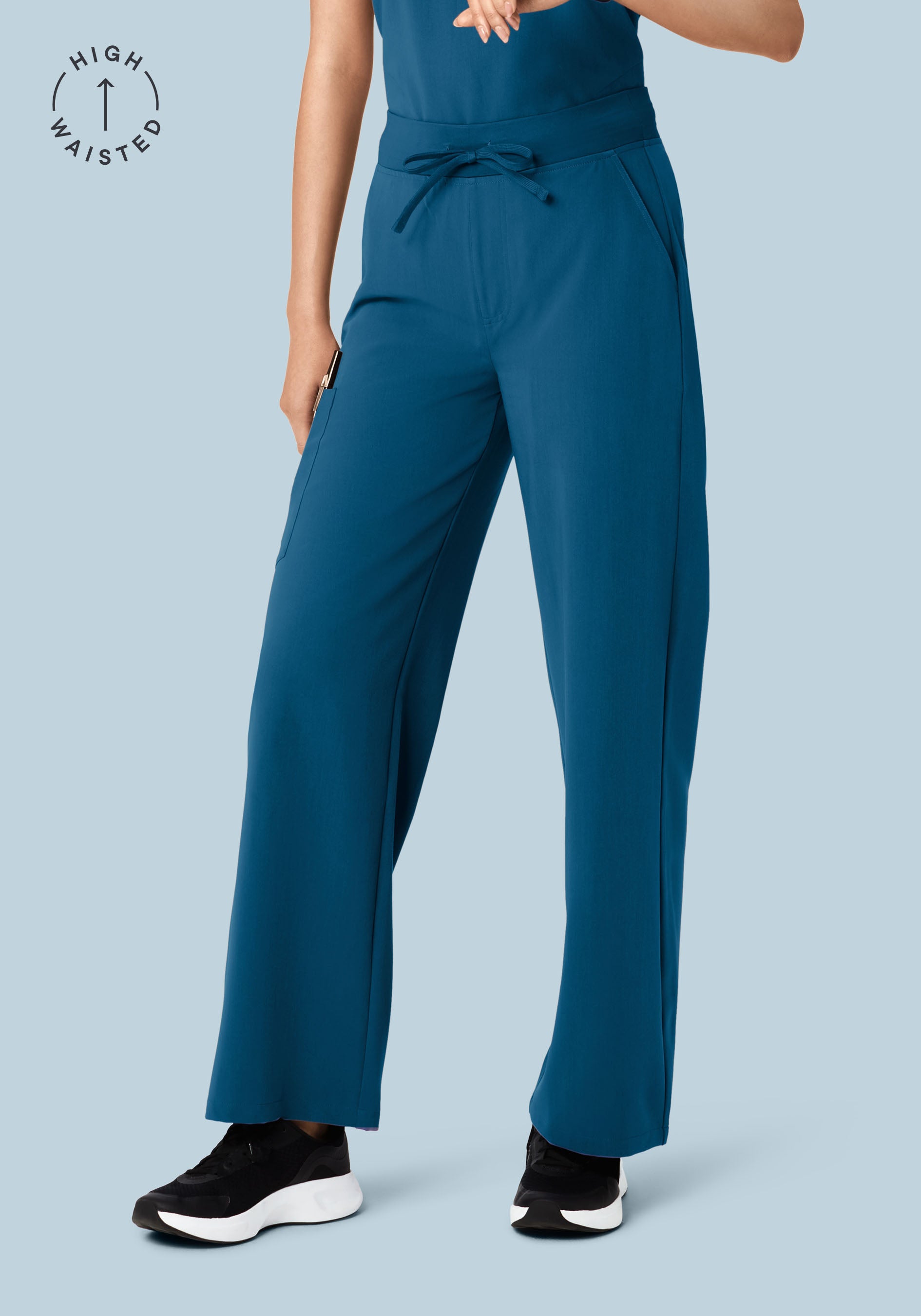 Women's High Waisted Wide Leg Scrub Pants - Harbor Blue | Mandala Scrubs