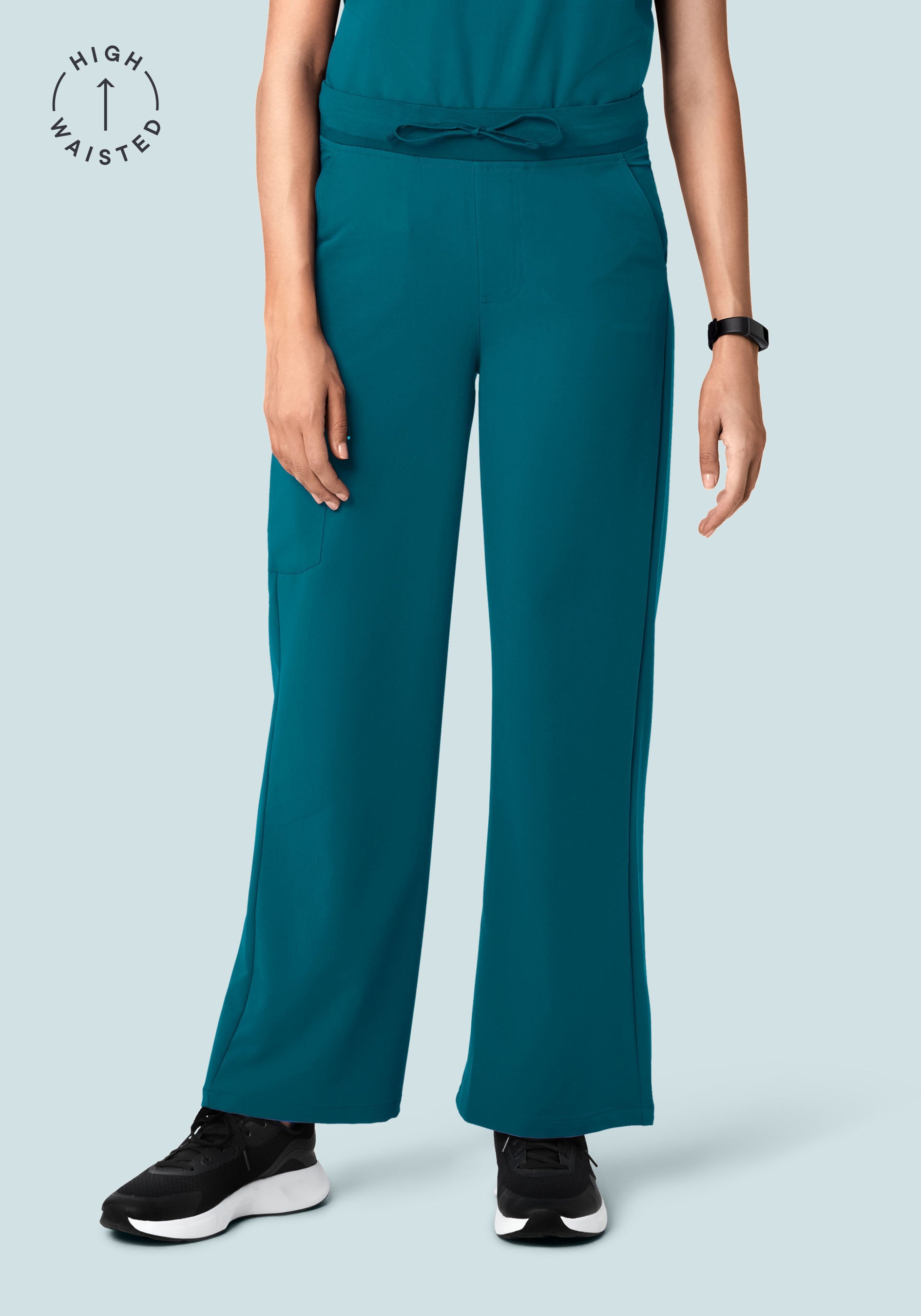 Women's High Waisted Wide Leg Scrub Pants - Peacock | Mandala Scrubs