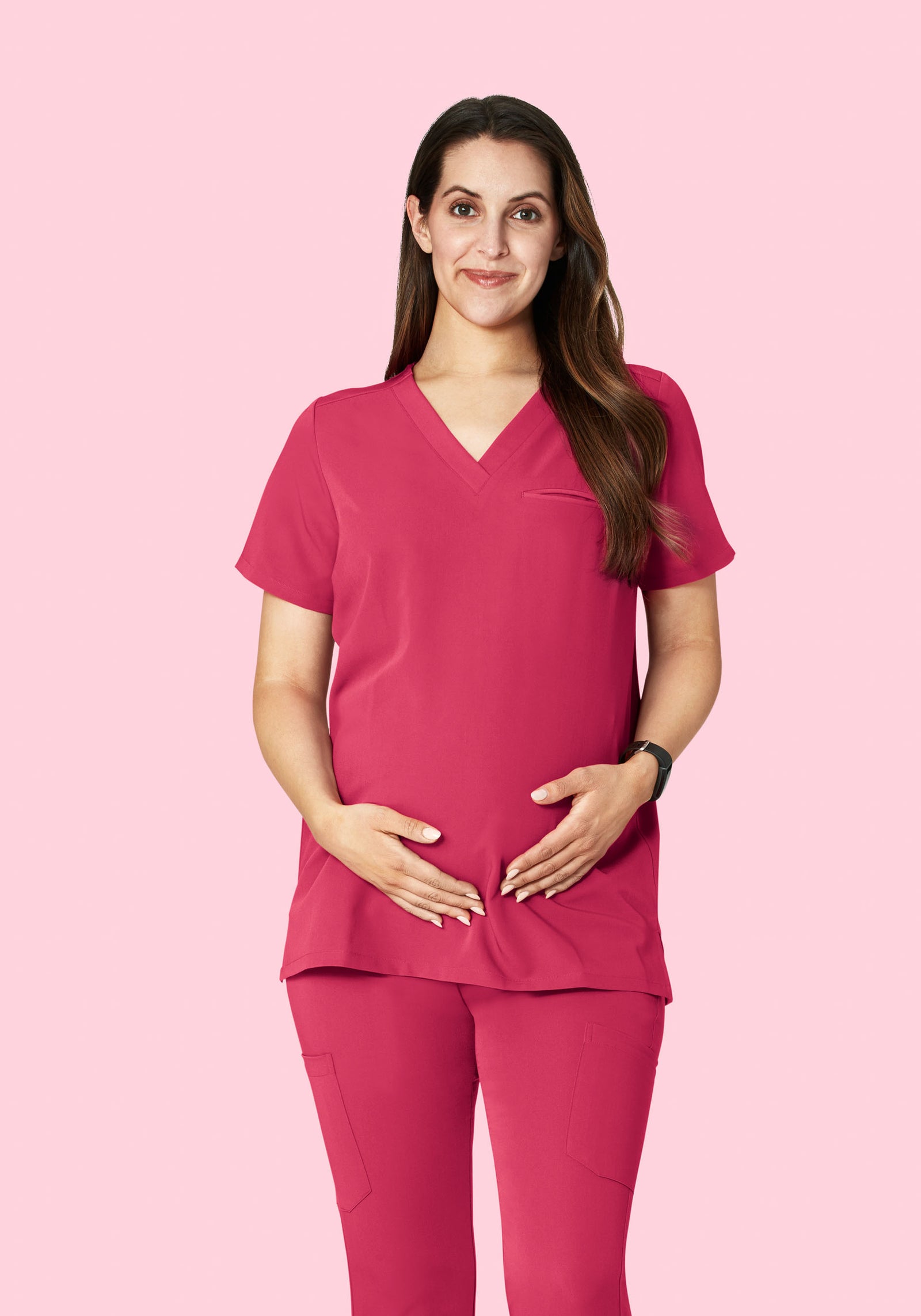 Women's Maternity V-Neck Scrub Top - Deep Magenta | Mandala Scrubs