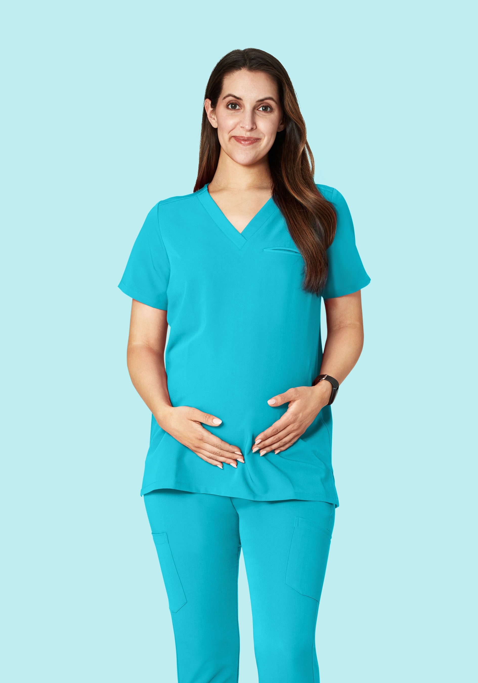 Maternity One Pocket Top Teal – Mandala Scrubs