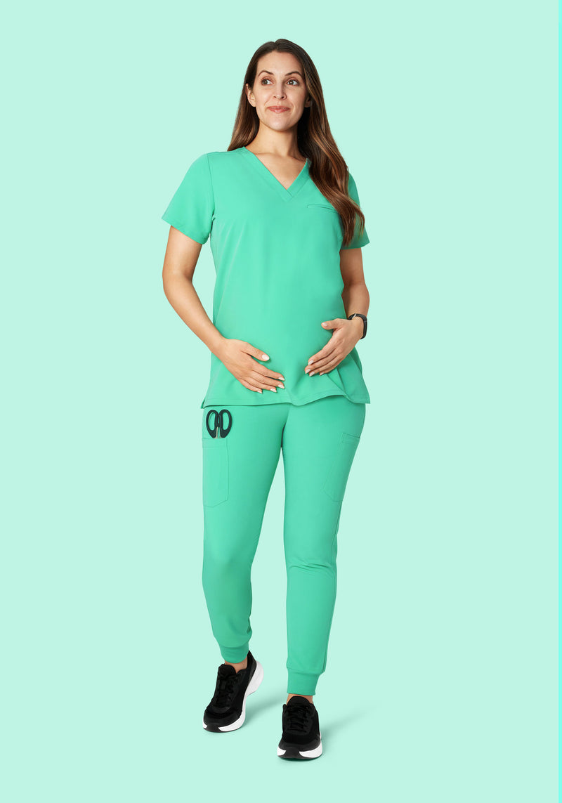 Women's Maternity V-Neck Scrub Top - Seaglass | Mandala Scrubs