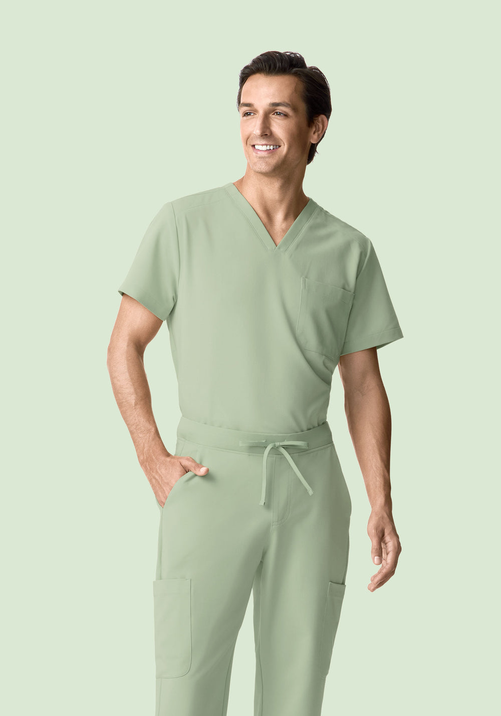 Men's V-Neck 3-Pocket Scrub Top - Green Tea | Mandala Scrubs