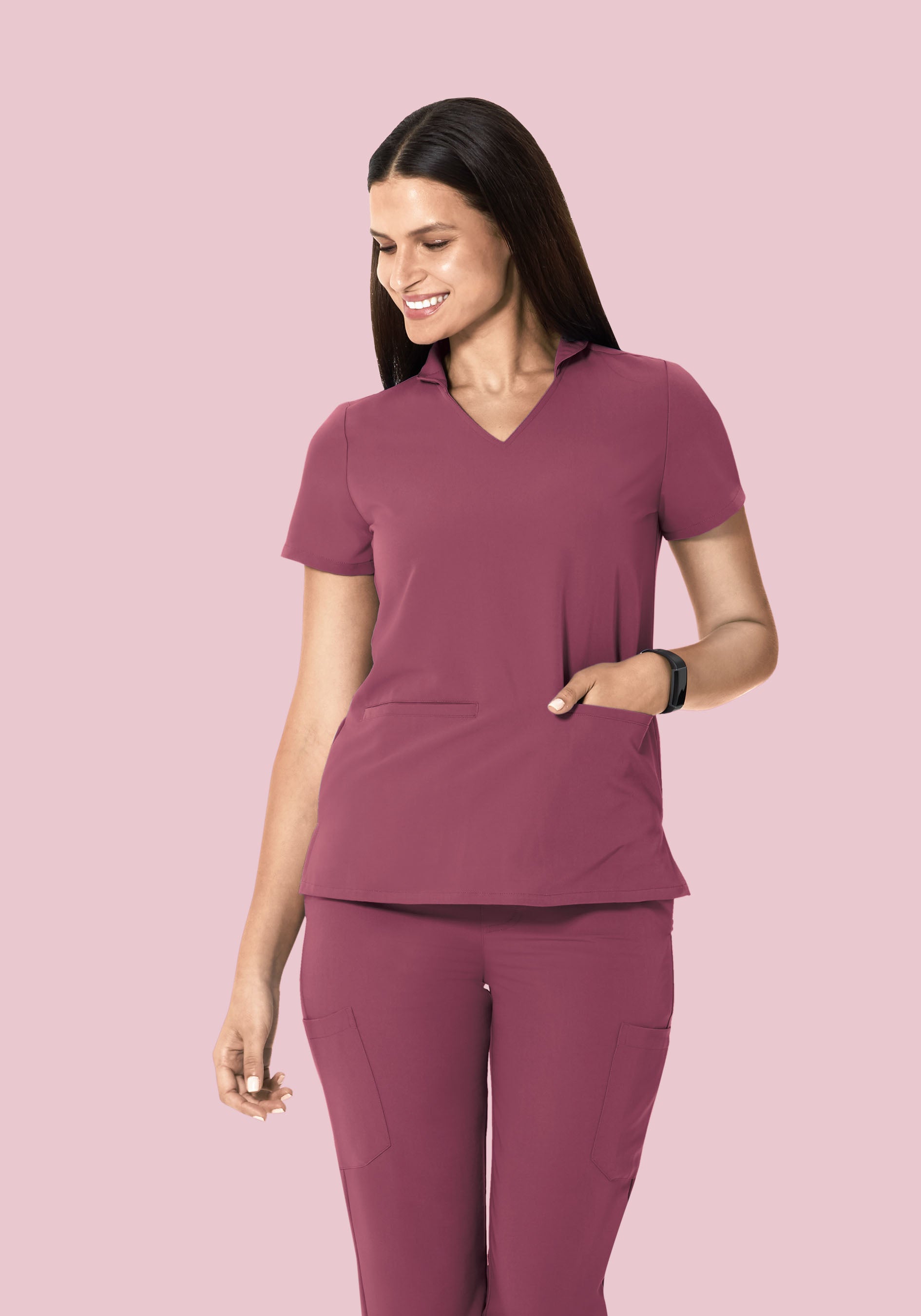 Multi Wear Collar Top Deep Mauve – Mandala Scrubs