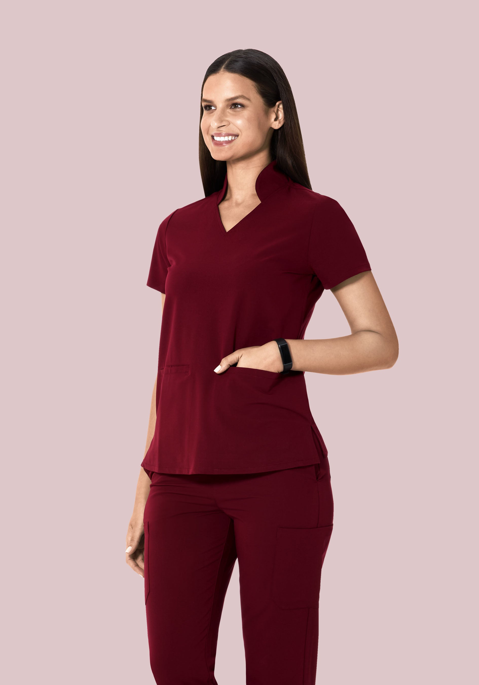 Multi Wear Collar Top Wine – Mandala Scrubs