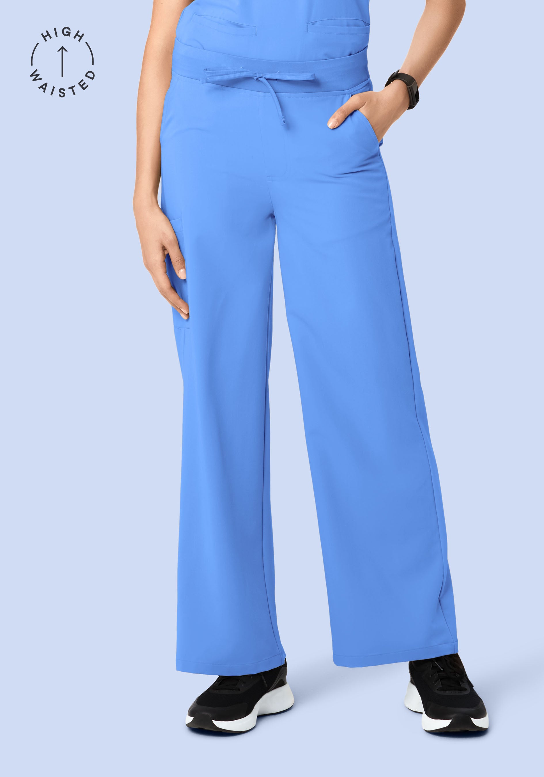 Women's High Waisted Wide Leg Scrub Pants - Ceil Blue | Mandala Scrubs