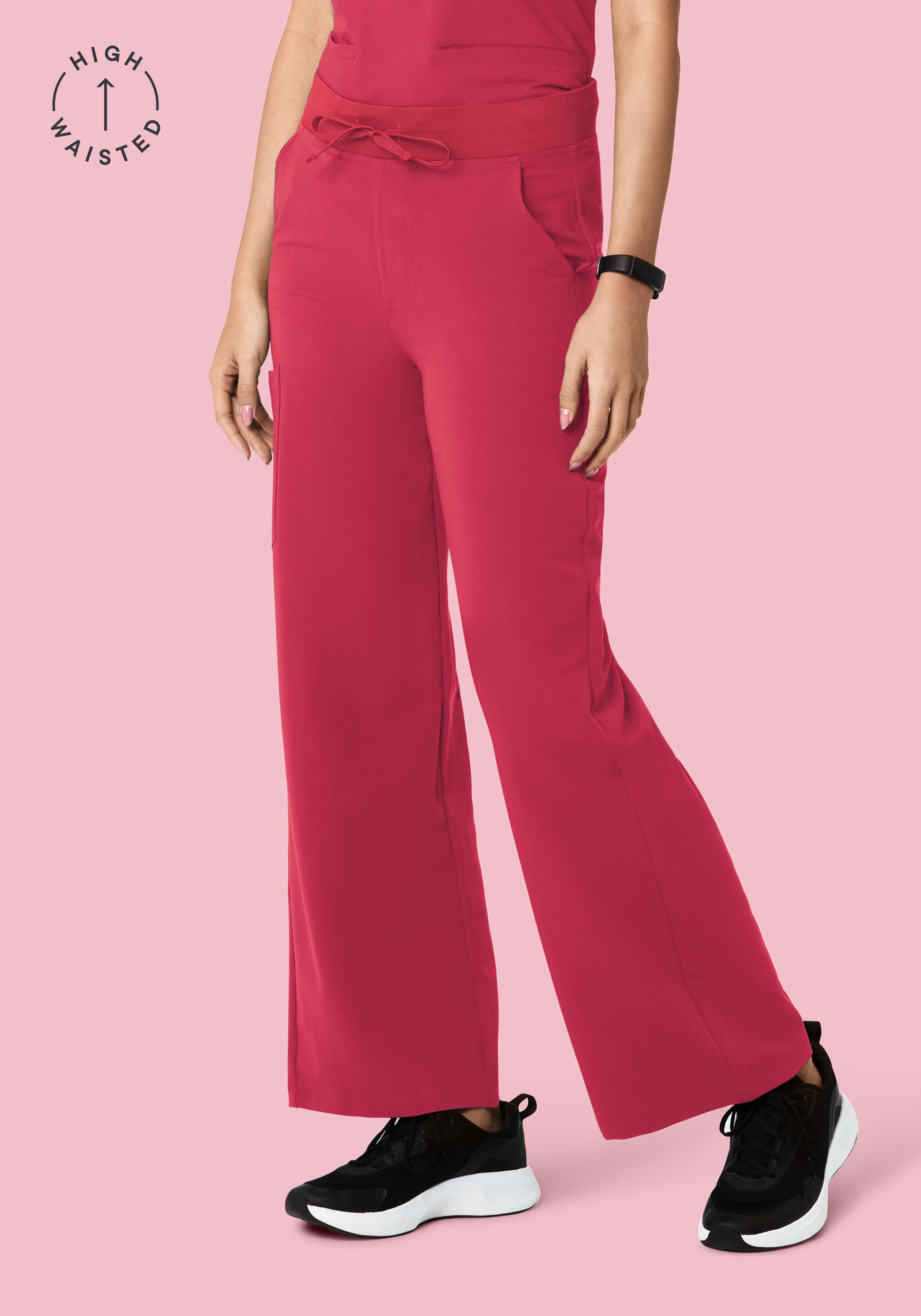 Women's High Waisted Wide Leg Scrub Pants - Deep Rose | Mandala Scrubs