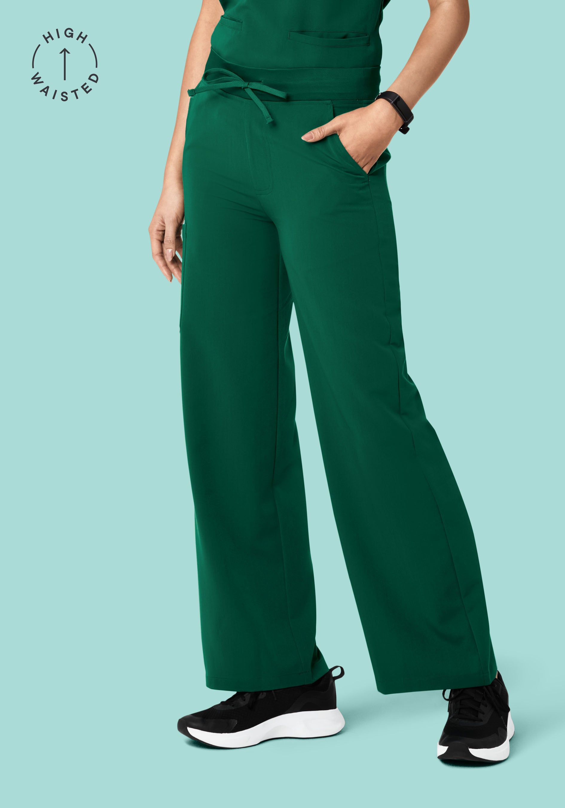 Women's High Waisted Wide Leg Scrub Pants - Hunter Green | Mandala Scrubs