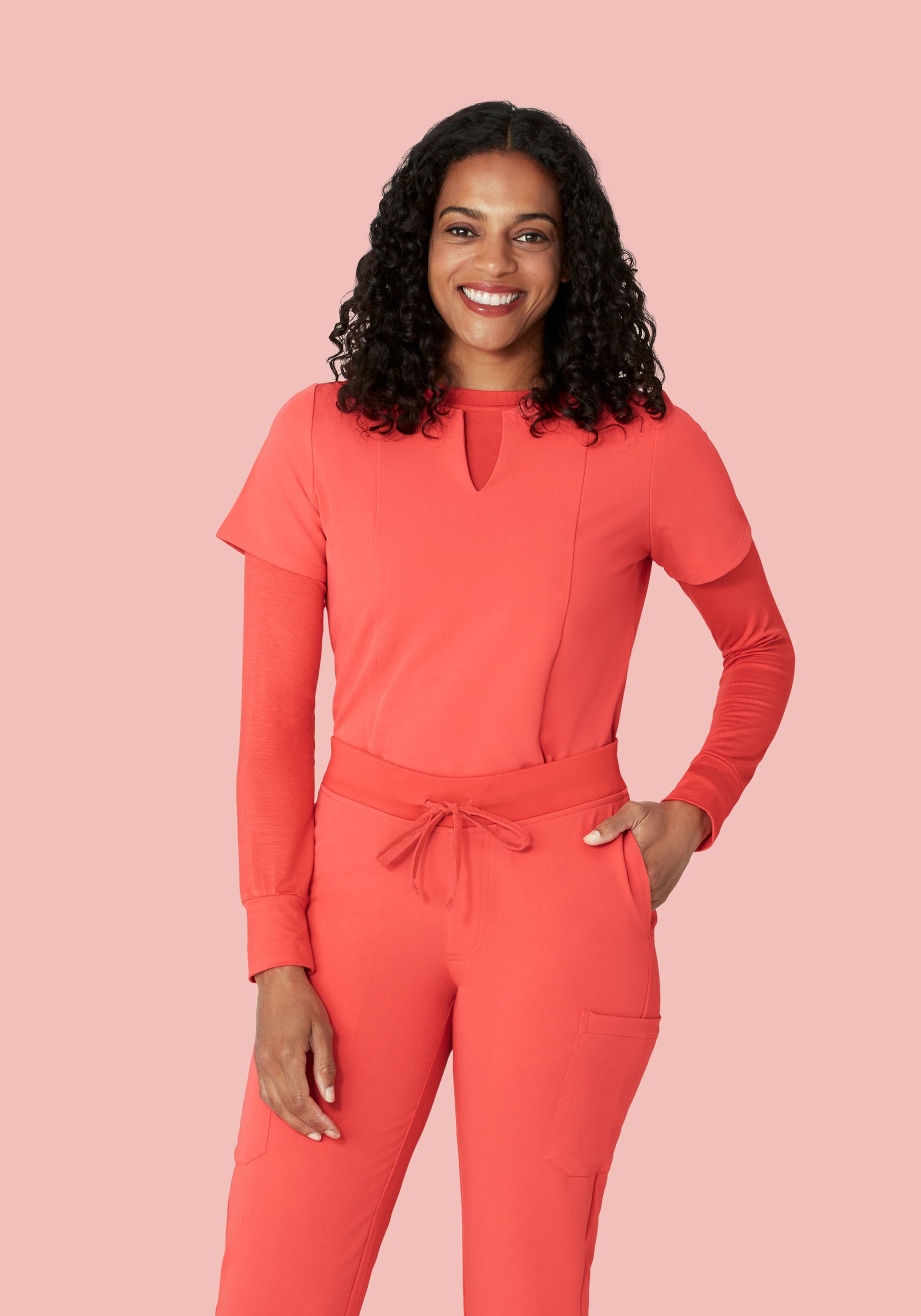Women's Underscrub Base Layer Scrub Top - Sunkissed Coral | Mandala Scrubs