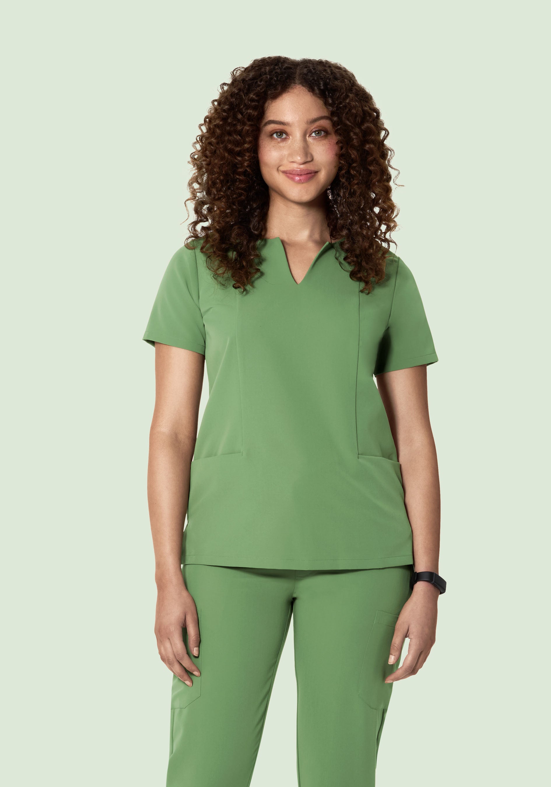 Women's Notch Neck Scrub Top - Hazel Green | Mandala Scrubs