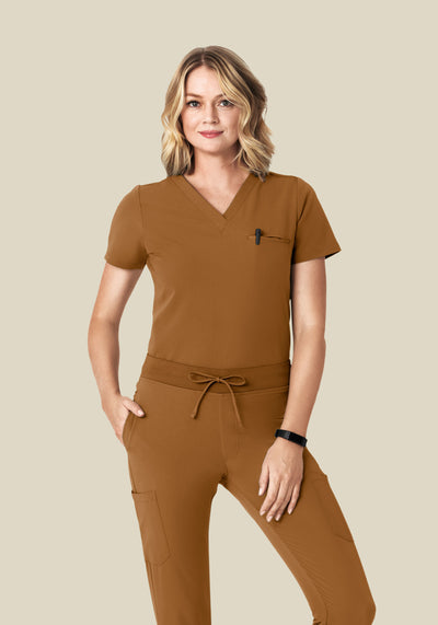 Women's High Waisted Wide Leg Scrub Pants - Camel | Mandala Scrubs