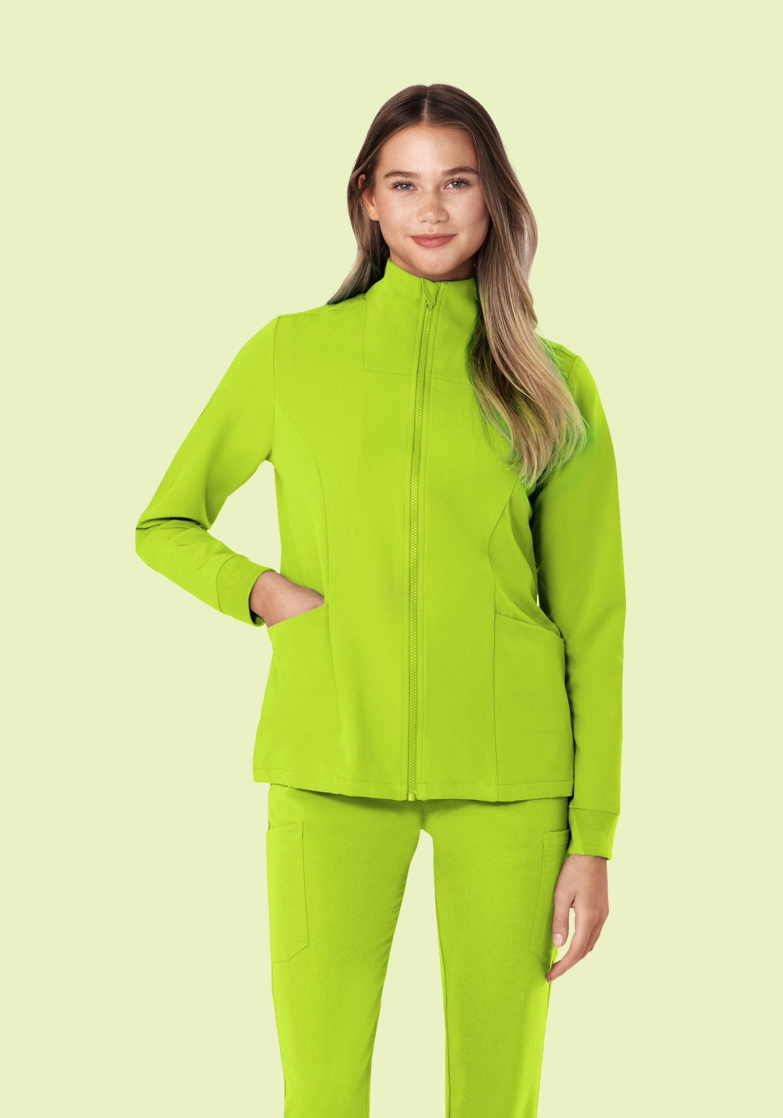 Women's Mock Neck Scrub Jacket - Apple Green | Mandala Scrubs