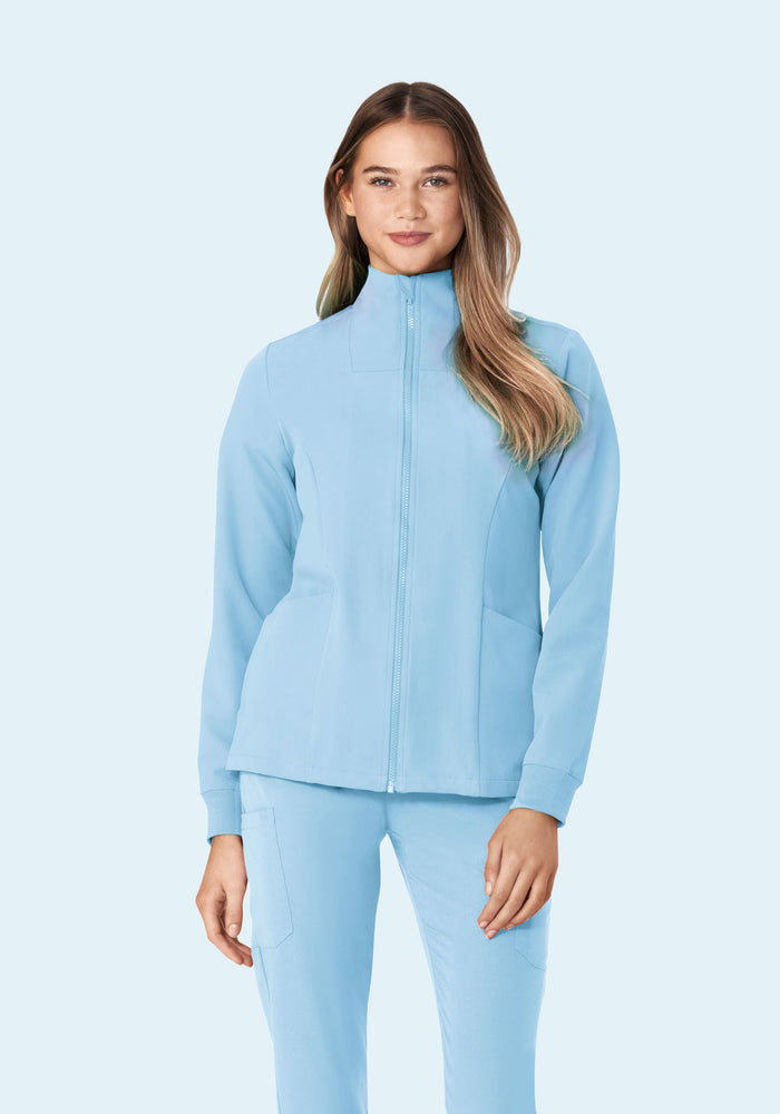 Women's Mock Neck Scrub Jacket - Nordic Blue | Mandala Scrubs